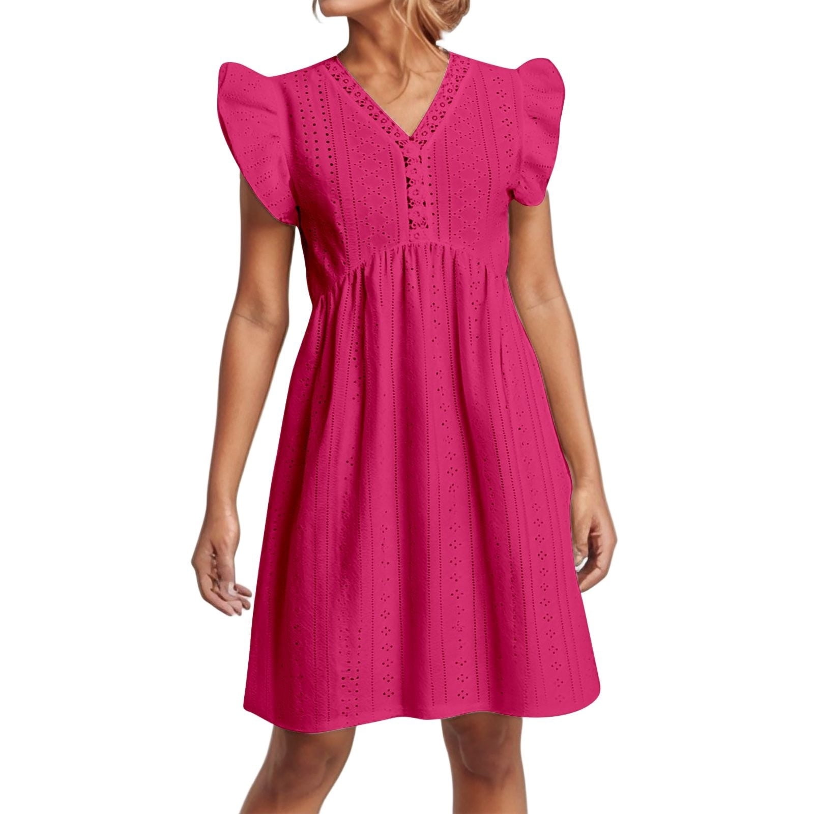 OSOLU Women Ladies Solid Color Casual Dress With Lace Hanging Sleeves ...