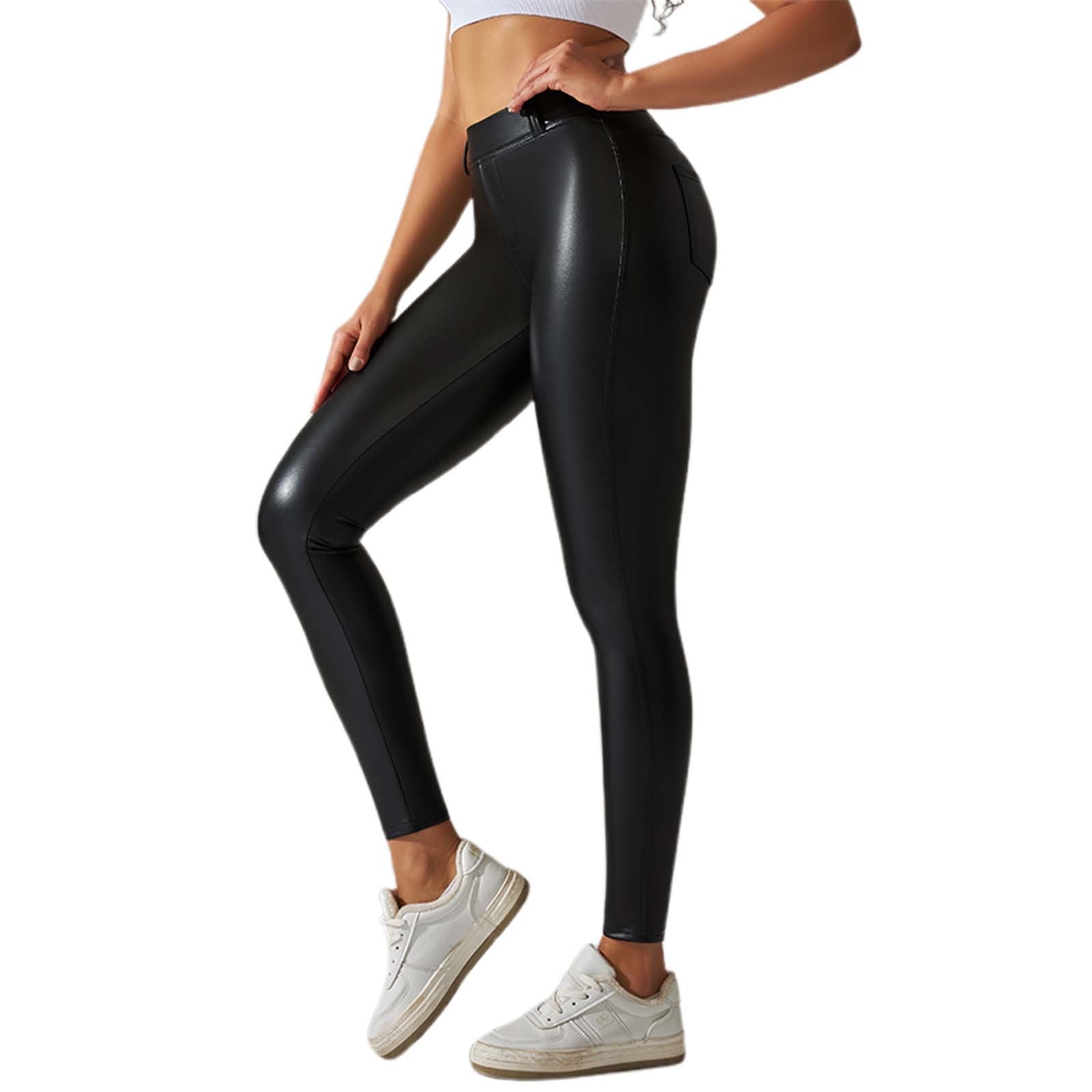 OSOLU Women Pocket PU Leather Pants Waist Compression Body Sculpting ...