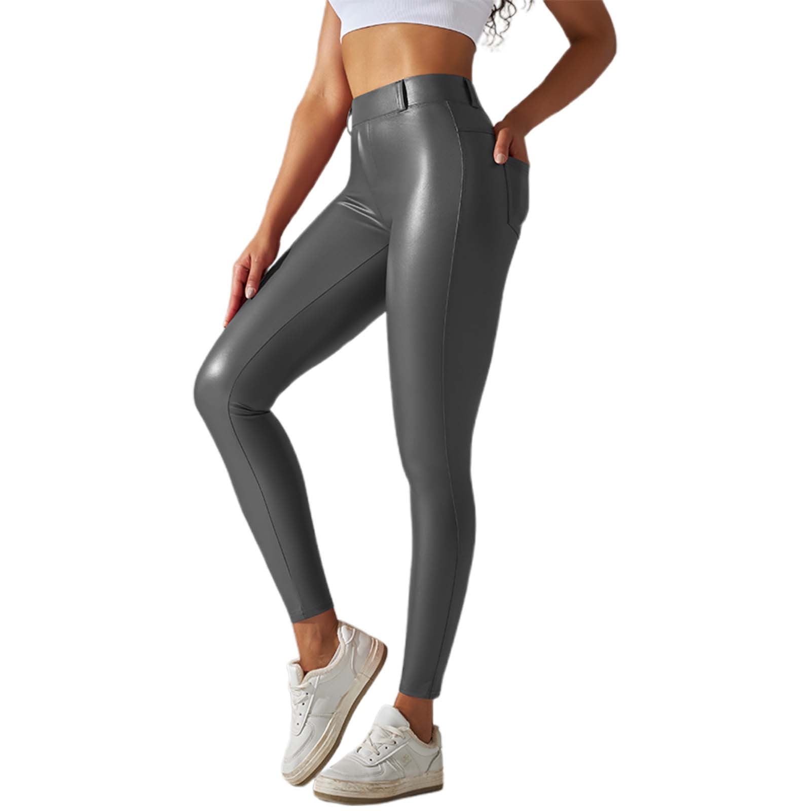 OSOLU Women Pocket PU Leather Pants Waist Compression Body Sculpting ...