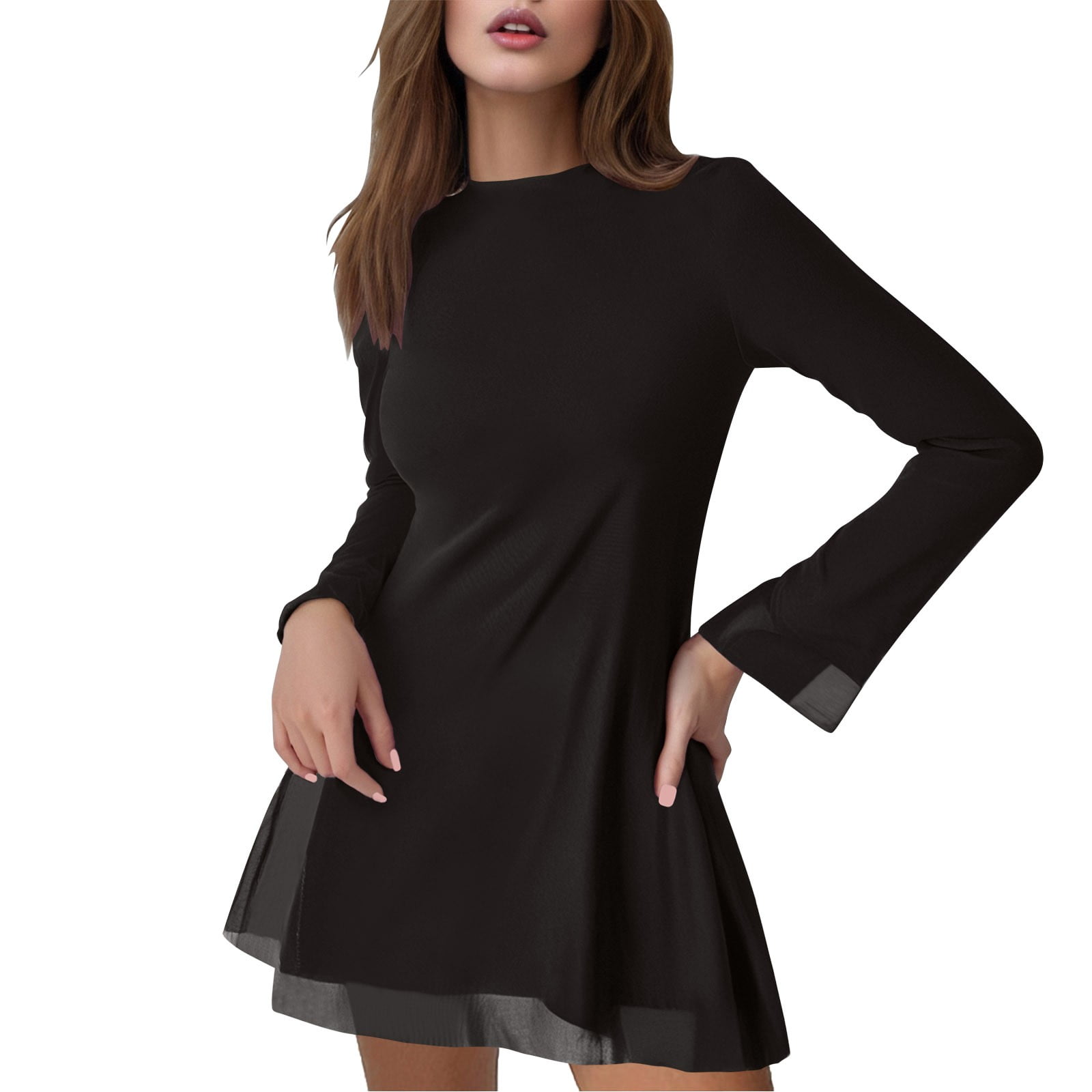 OSOLU Women Sexy Boat Neck Backless Mesh Mini Dress Solid Color Slim ...