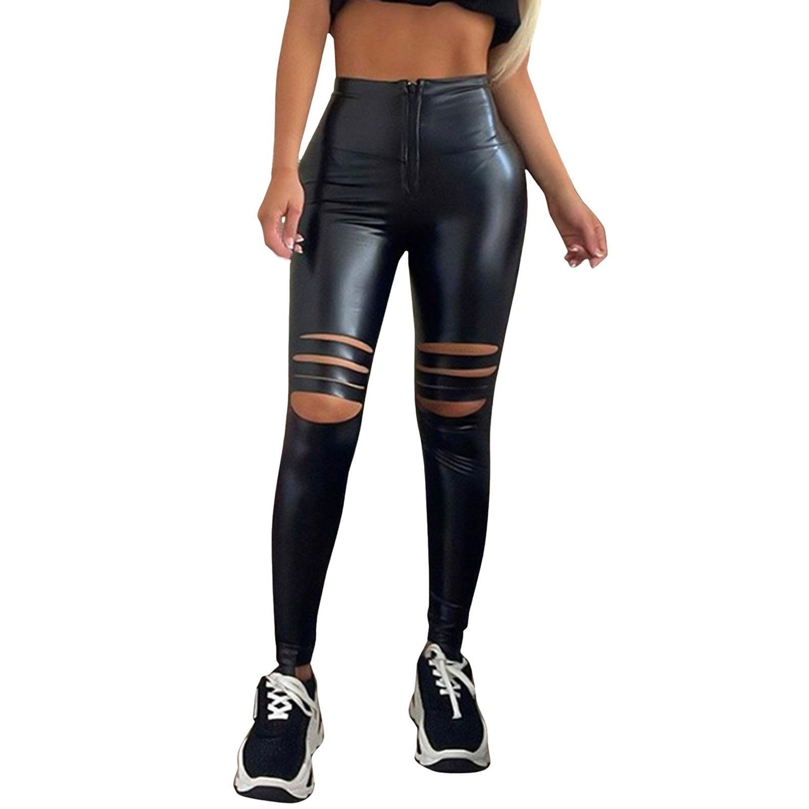 OSOLU Women Solid Color The Source Manufacturer Of The Sexy Ripped Leather Pants Pants Trousers ...