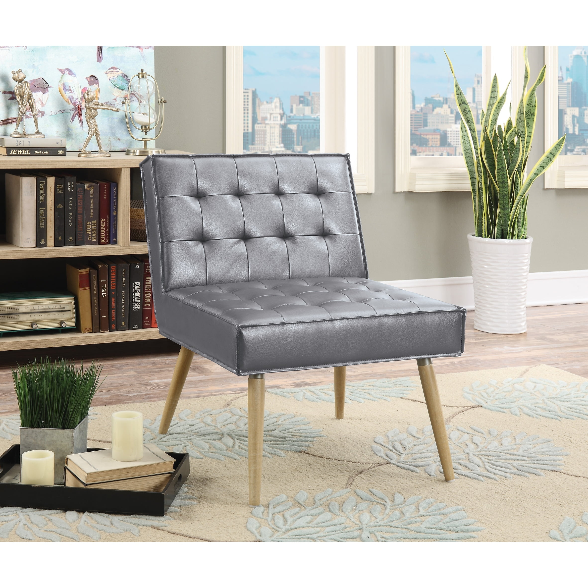 OSP Home Furnishings Amity Tufted Accent Chair in Sizzle Pewter Fabric ...