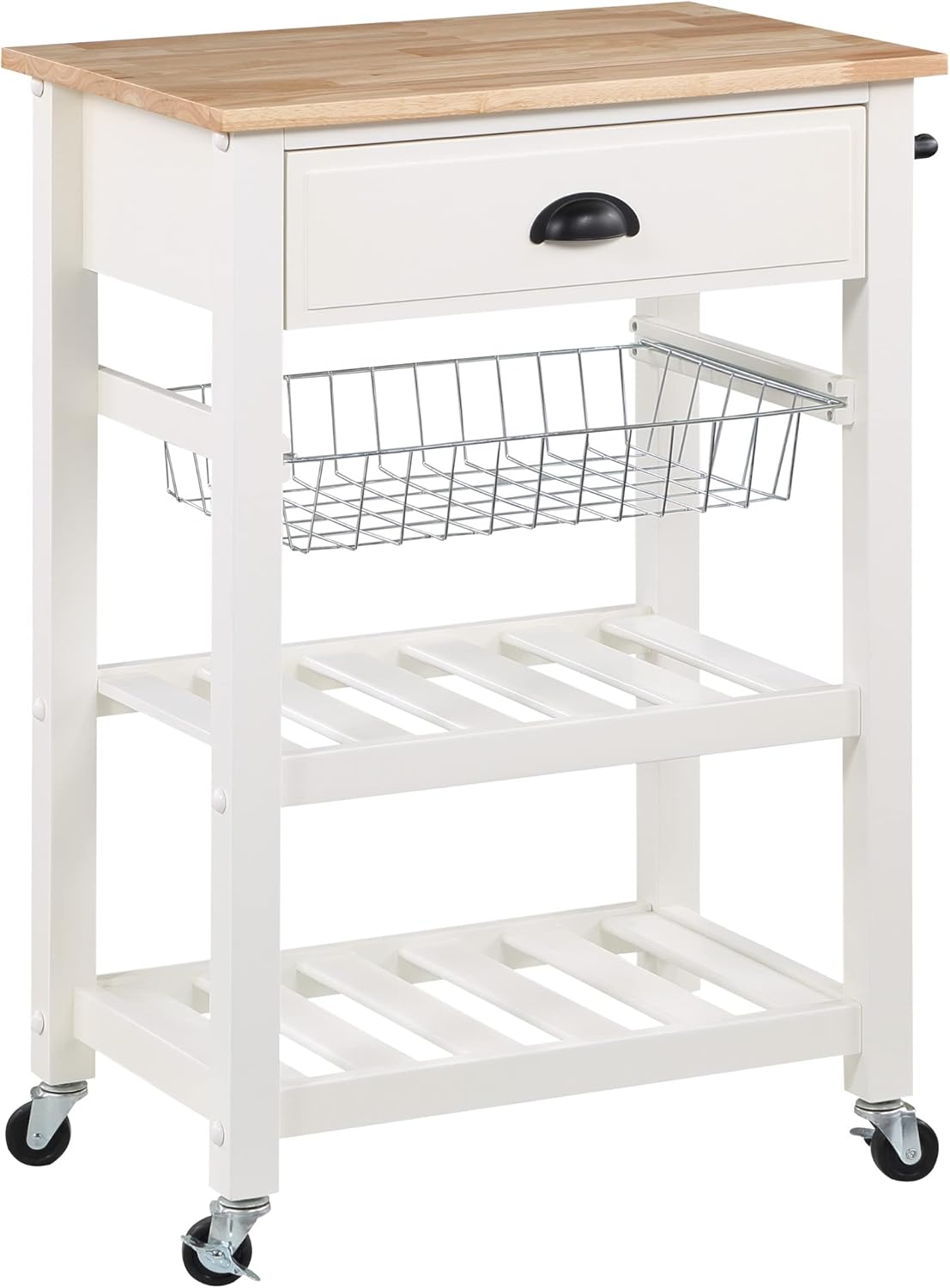 OSP Home Furnishings Hampton Kitchen Cart with Wood Top, Utensil Drawer ...