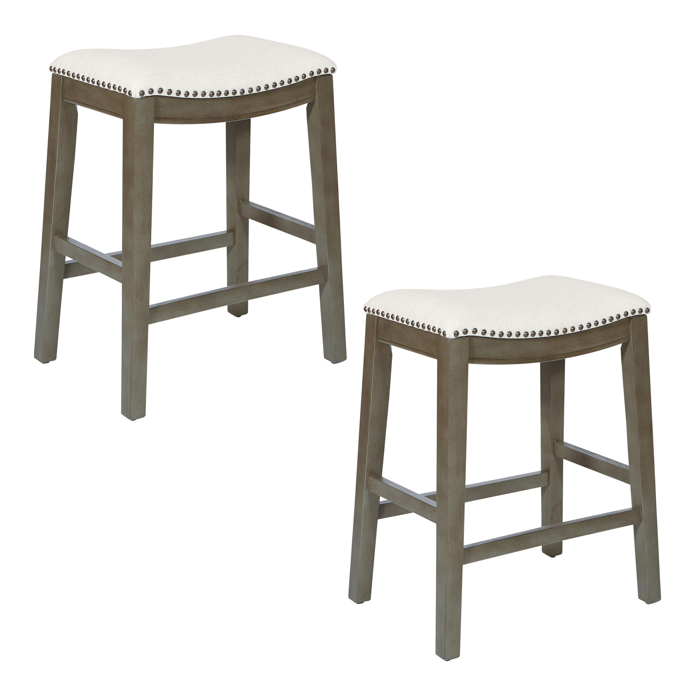 OSP Home Furnishings Metro Farmhouse Saddle Stool with Nailhead Trim, 2-Pack, 24-inch Counter ...