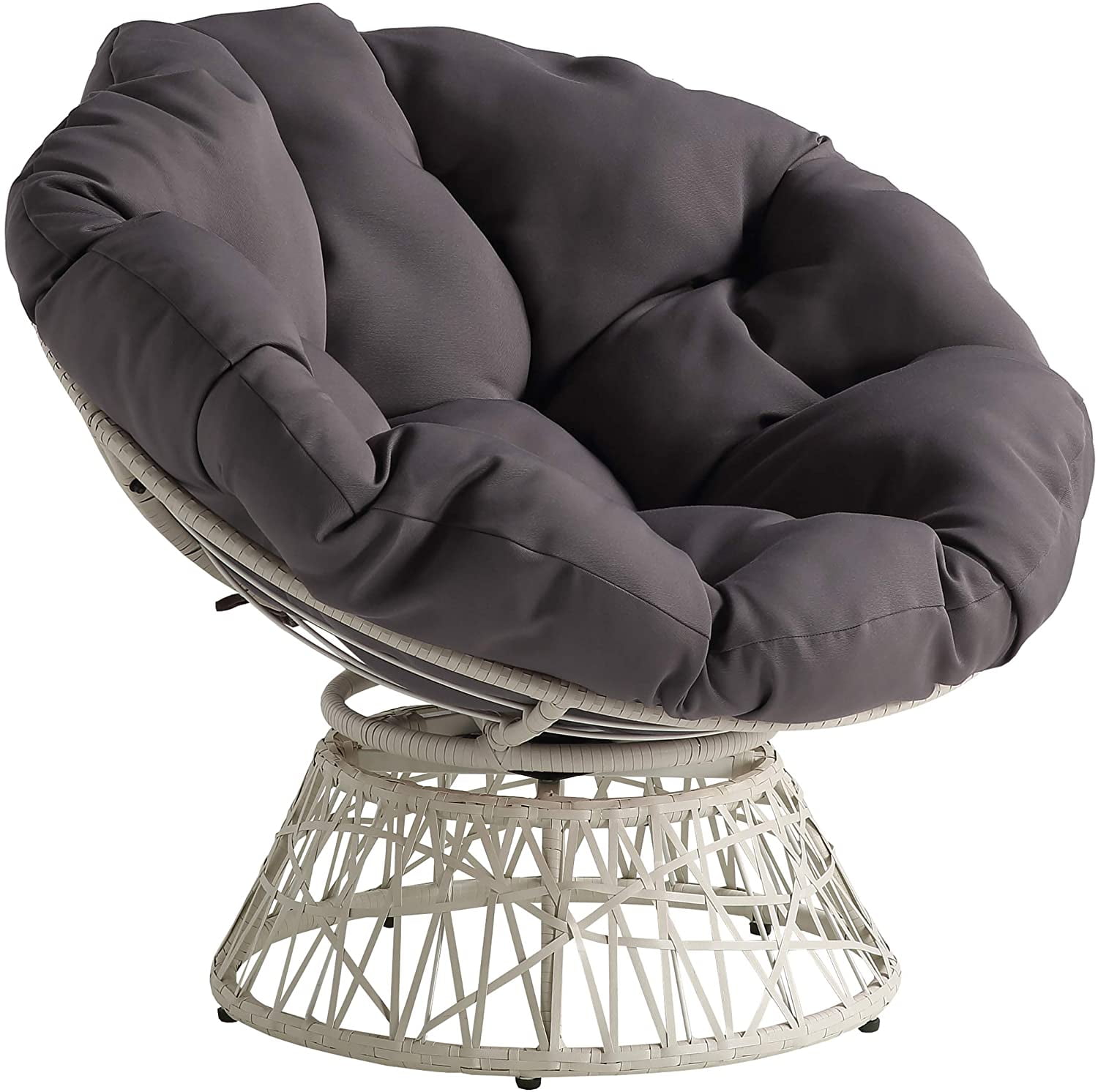 OSP Home Furnishings Wicker Papasan Chair with 360-Degree Swivel, Cream ...