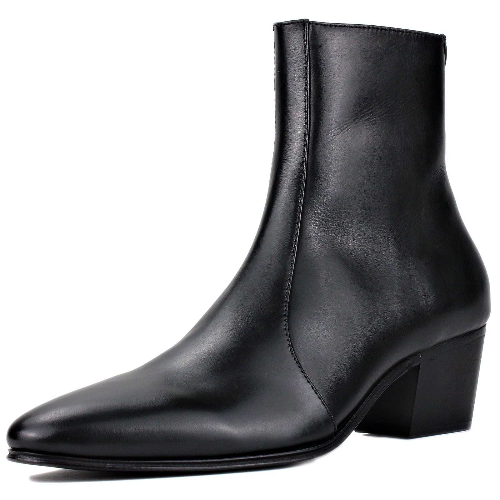 OSSTONE Dress Boots Chelsea Designer Boots for Men Leather Heel Shoes ...