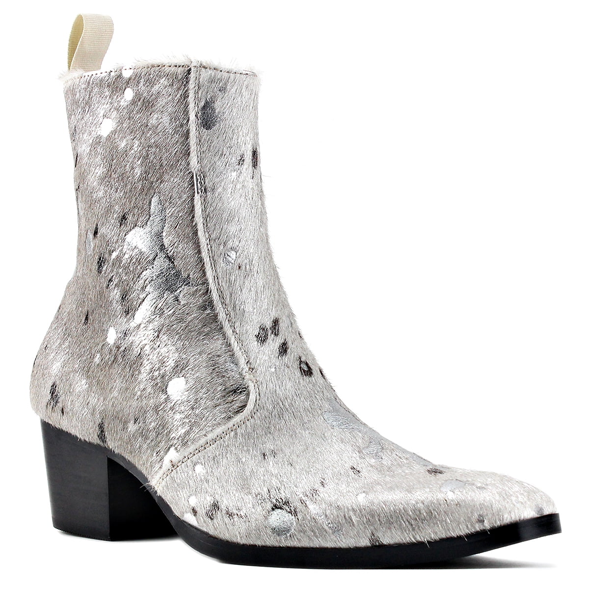 OSSTONE Dress Boots Chelsea Pony Hair Leopard Boots for Men Zipper-up ...