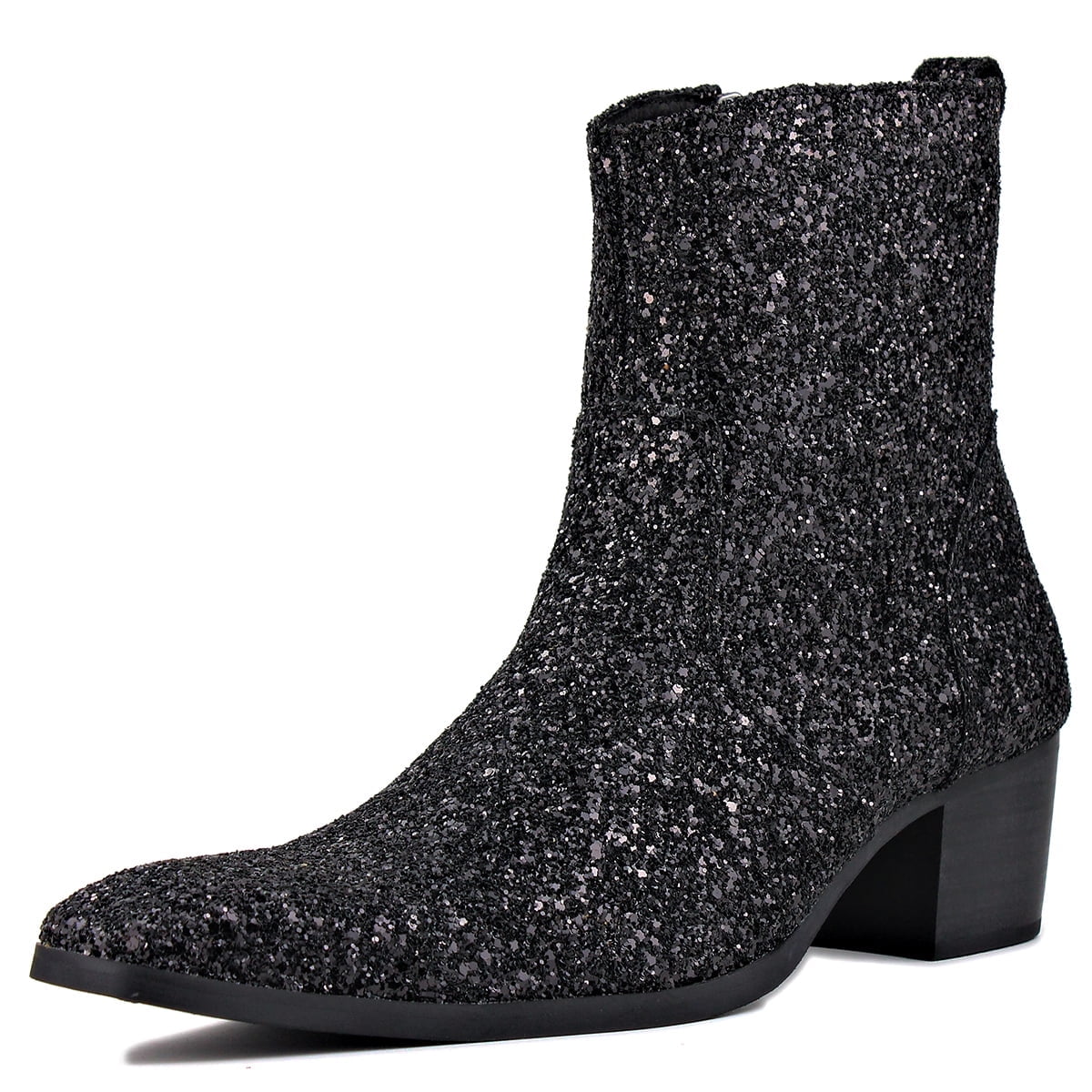 OSSTONE Dress Boots Glitter Chukka Boots for Men Zipper-up Leather ...