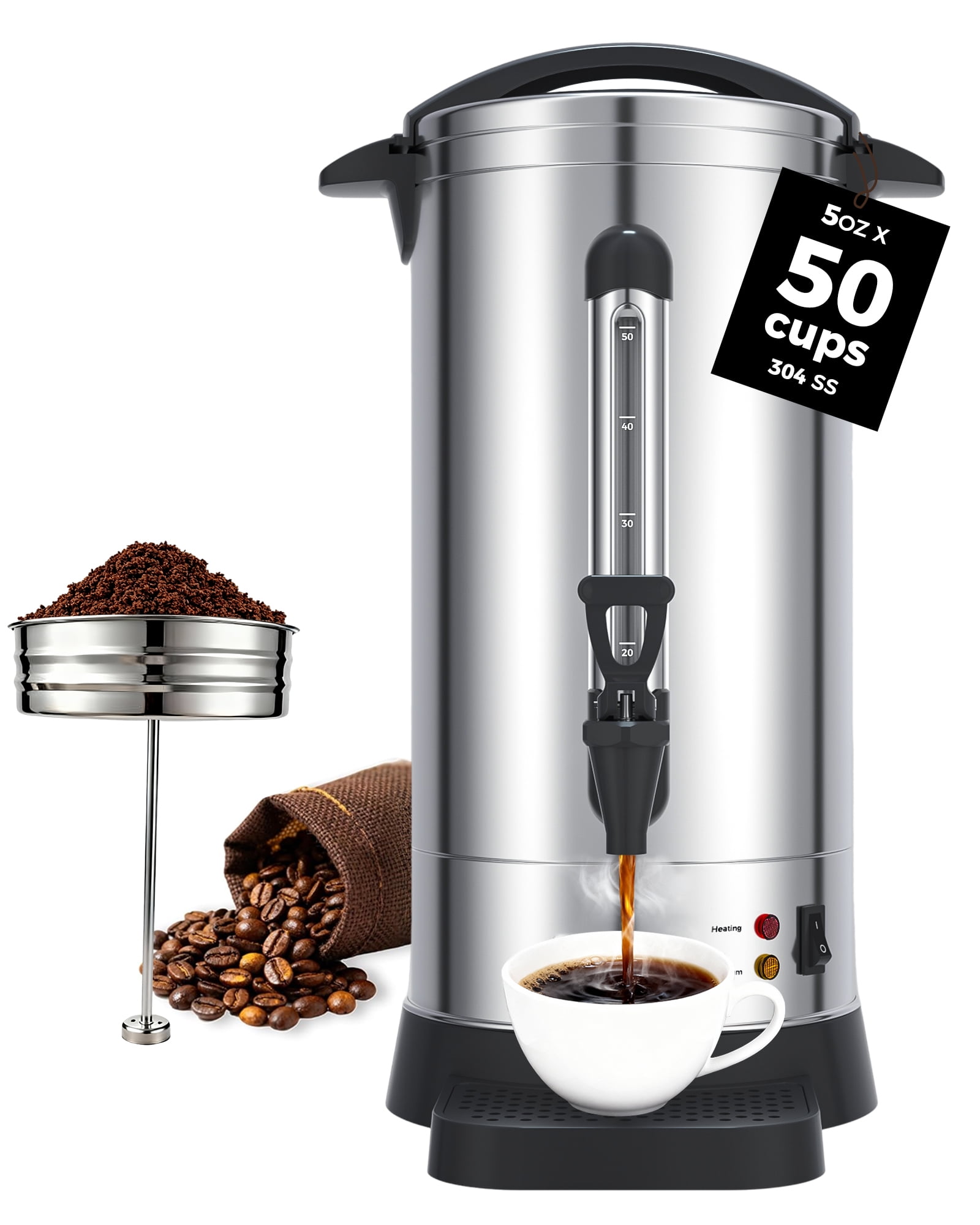 OSTBA 950W Commercial Coffee Urn 50 Cup / 8.3L 304 Stainless Steel ...