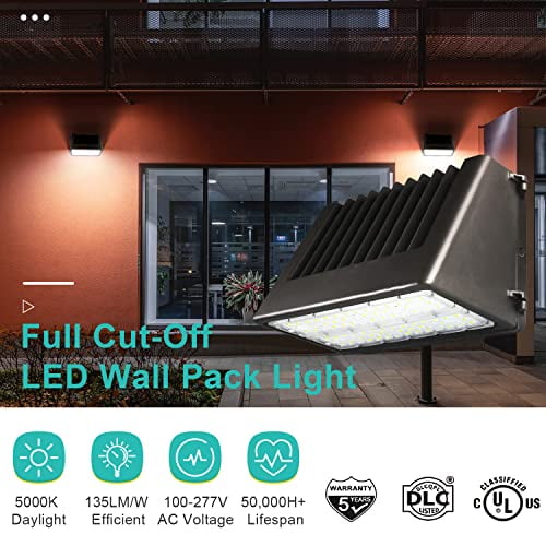OSTEK 100W Full Cut-Off LED Wall Pack Light with Dusk-to-Dawn Photocell ...