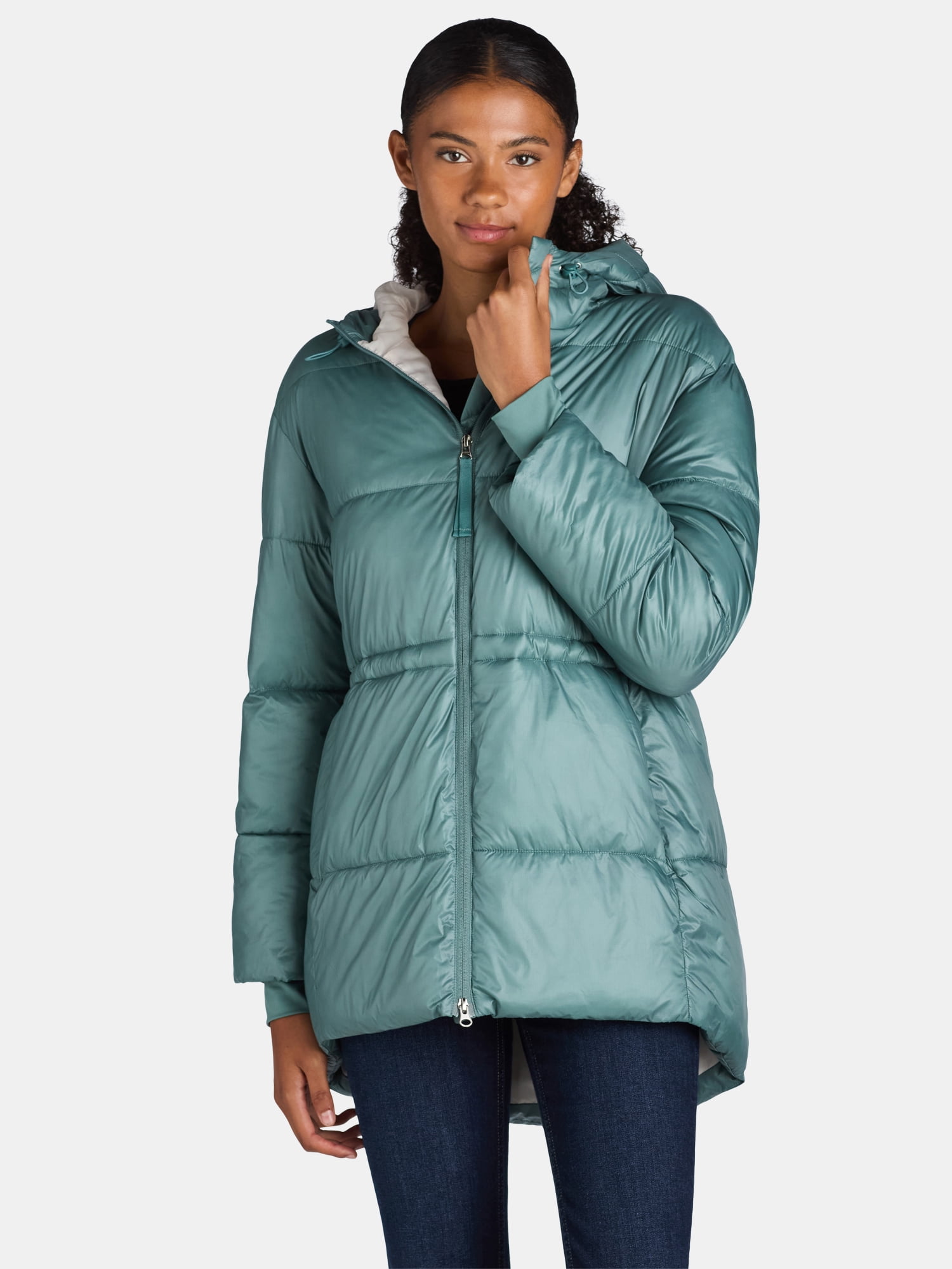 Ozark Trail Women's and Women’s Plus Hooded Puffer Jacket, Mid Length ...