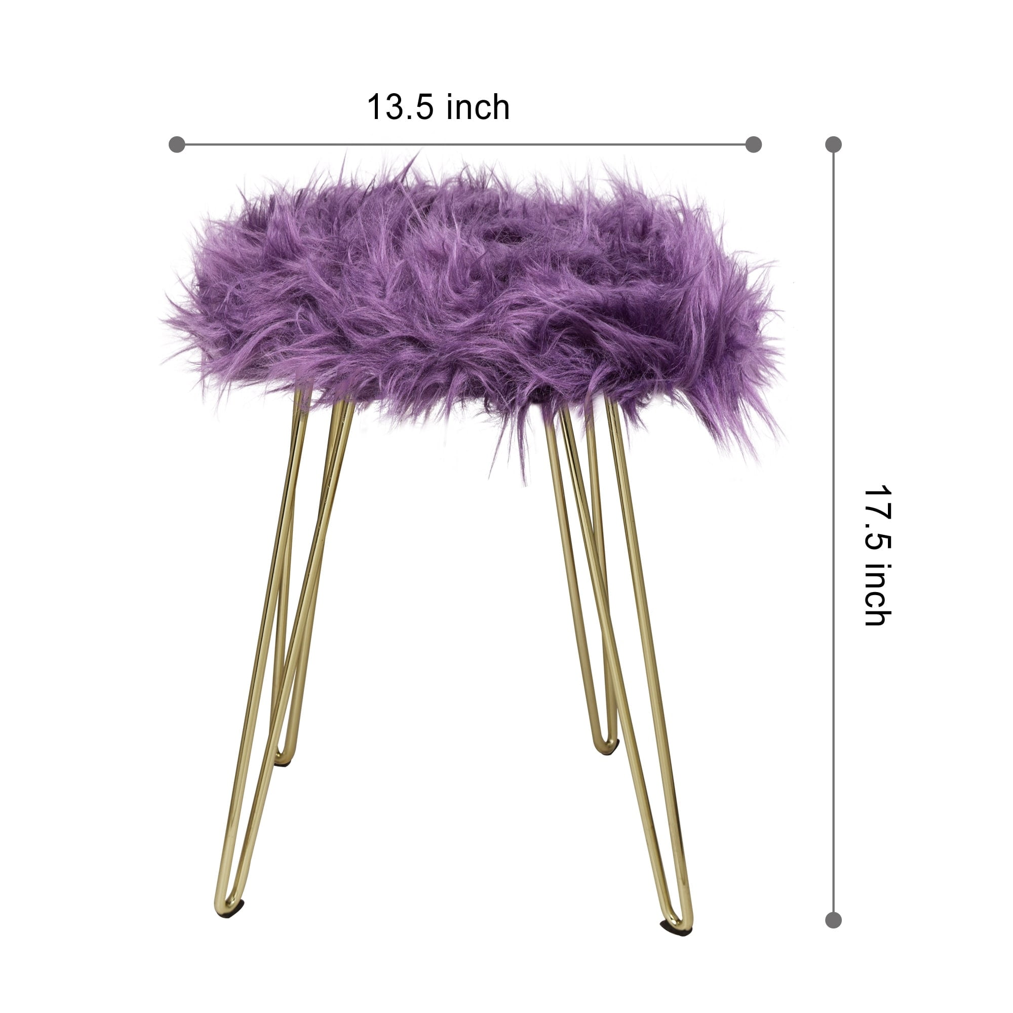 OT06R-GD_WHITE_1_OS Fauxfur Foot Stool/Vanity Chair with Golden Metal ...