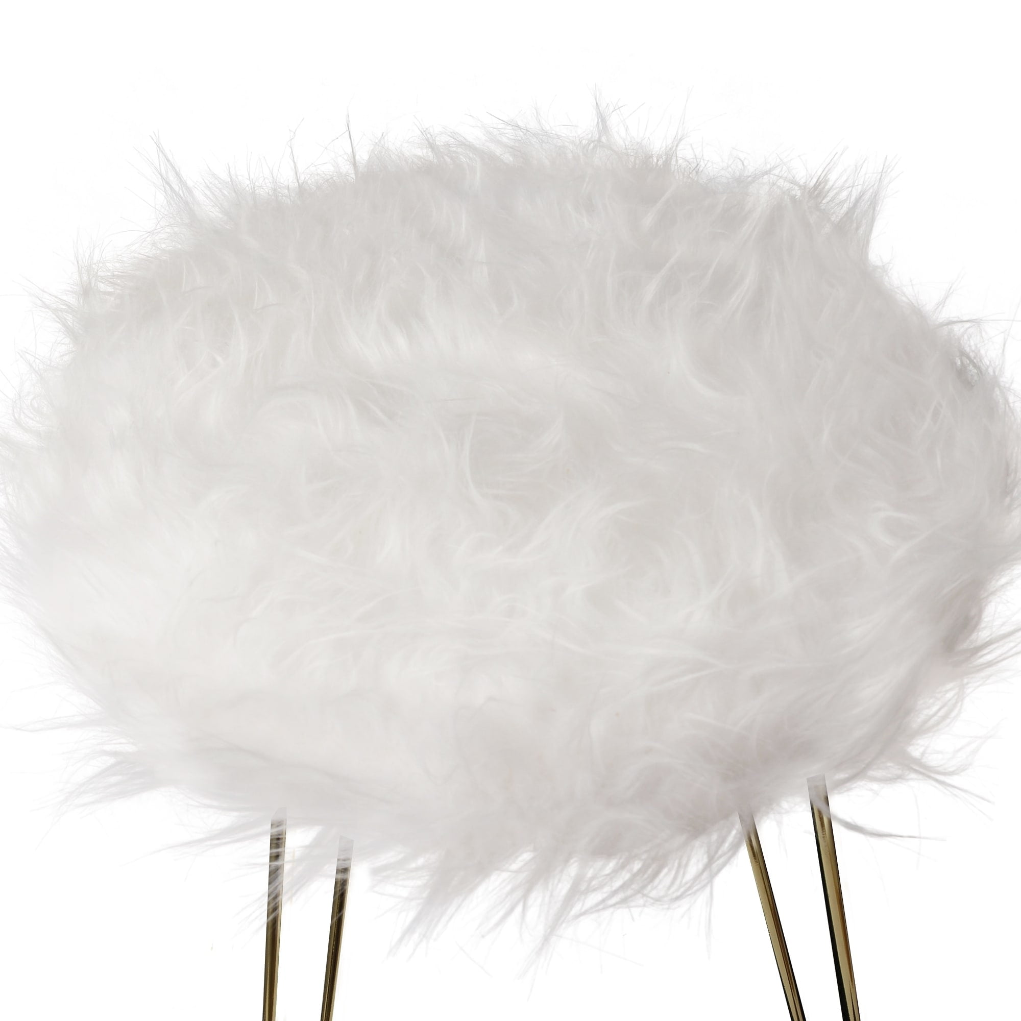 OT06R-GD_WHITE_1_OS Fauxfur Foot Stool/Vanity Chair with Golden Metal ...