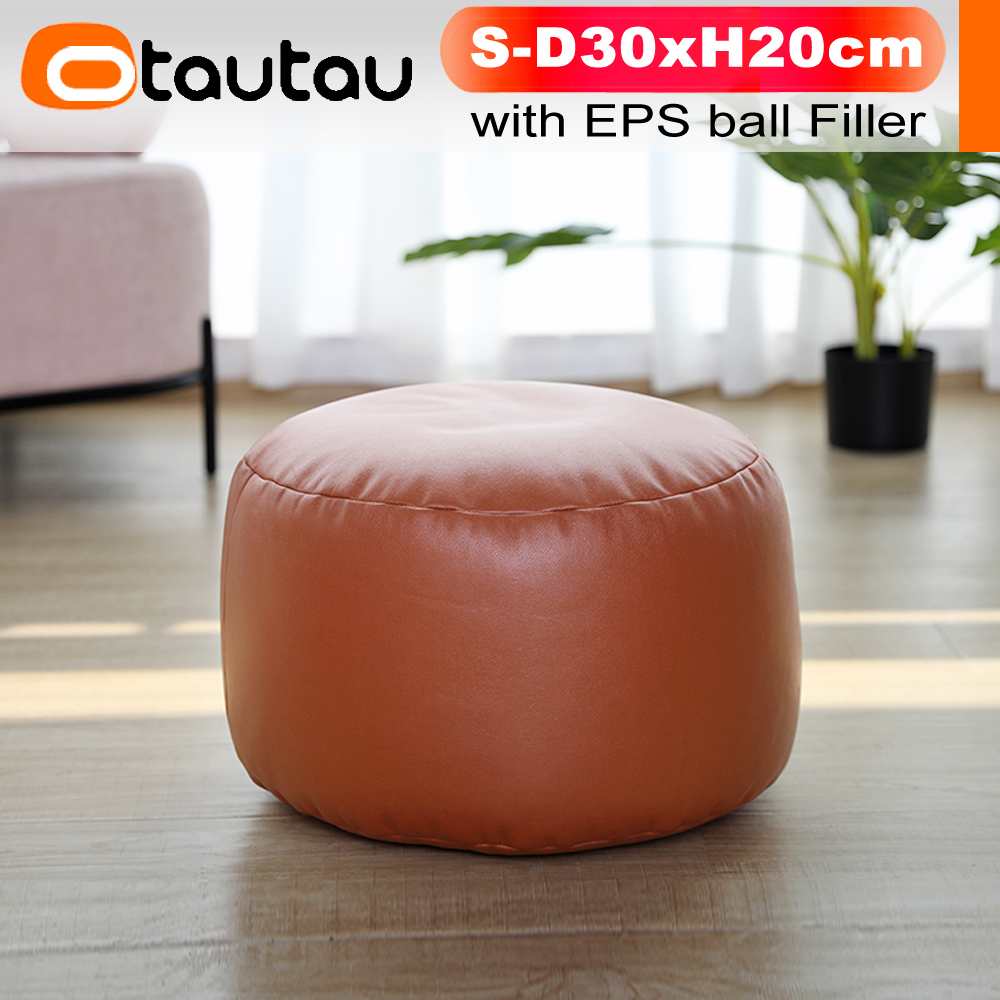 OTAUTAU Small Round Faux Leather Ottoman Stool Beanbag Pouf Footstool ...