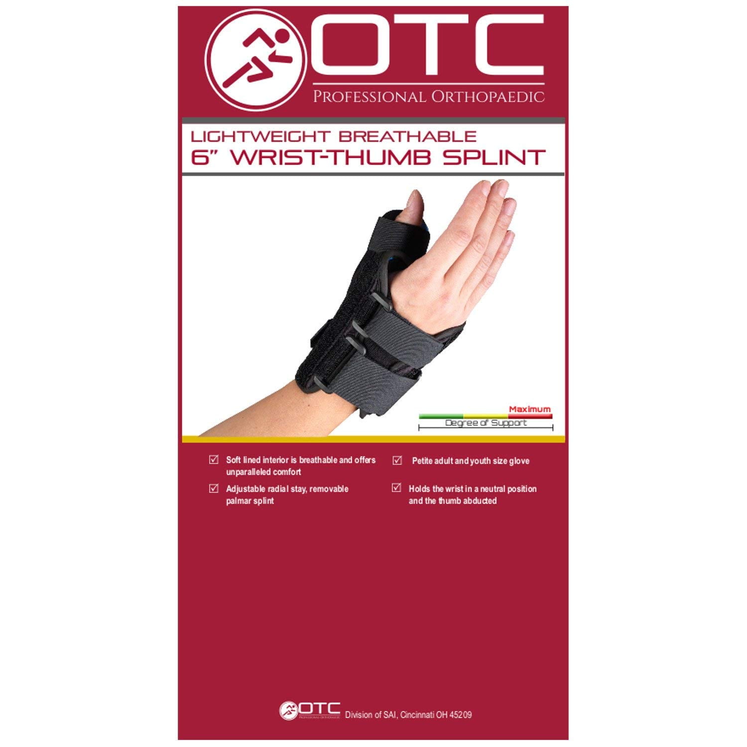 OTC 2086 Lightweight Breathable 6" Wrist-Thumb Splint, Medium, Left HSA ...