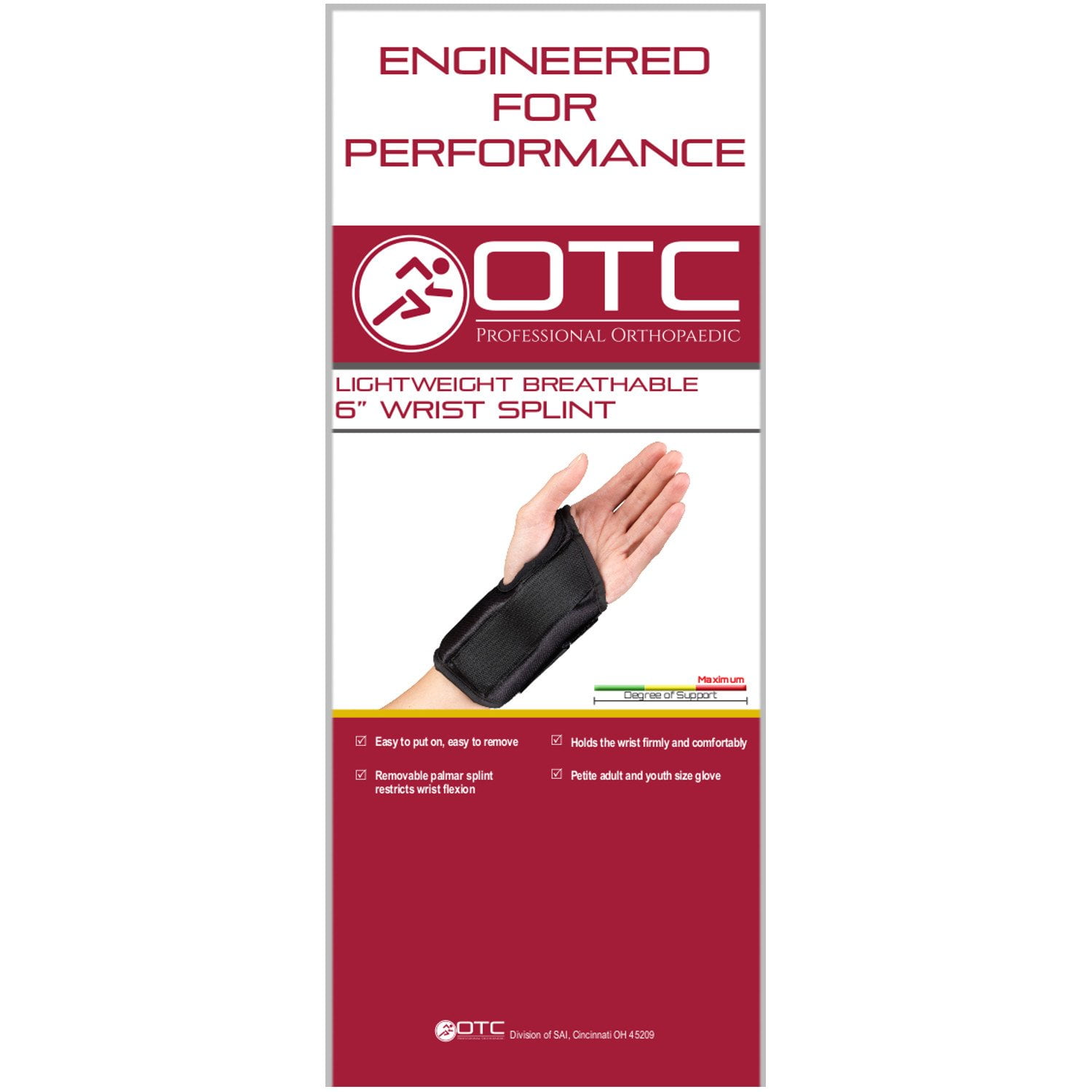 OTC Wrist Splint, 6-Inch Petite/Youth Size, Lightweight, MD (Right Hand ...