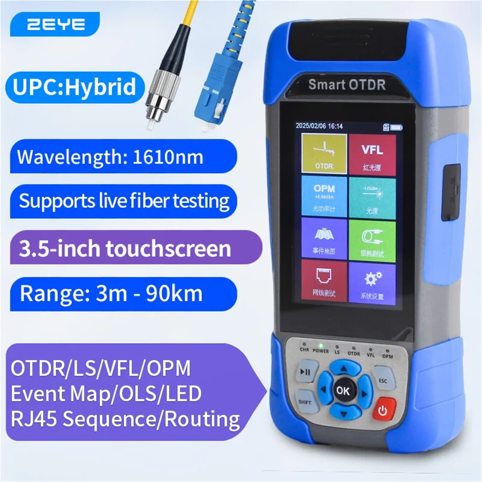 OTDR Fiber Optic Reflectometer 1310/1550nm With VFL OLS OPM Event Map ...
