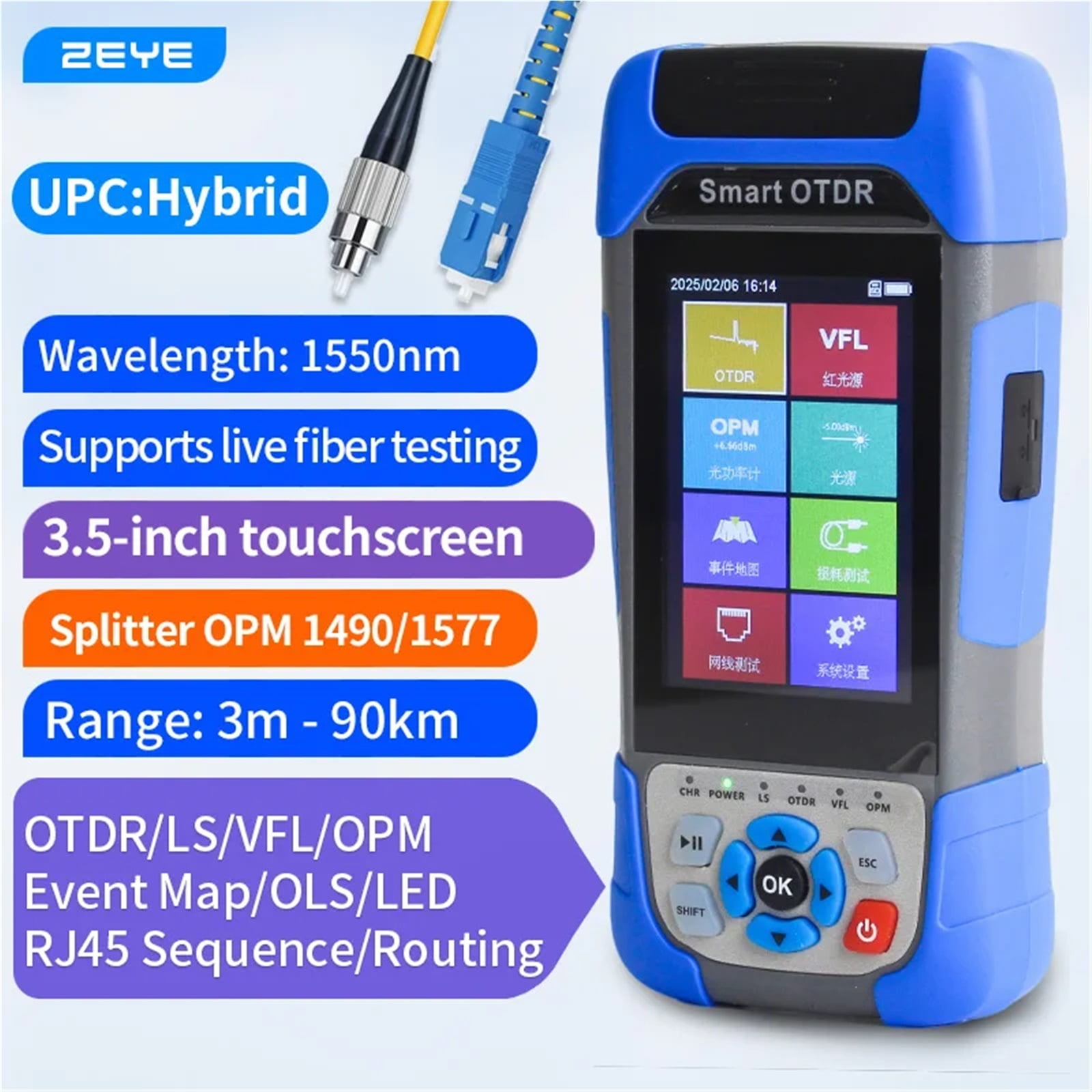 OTDR Fiber Optic Reflectometer 1310/1550nm With VFL OLS OPM Event Map ...