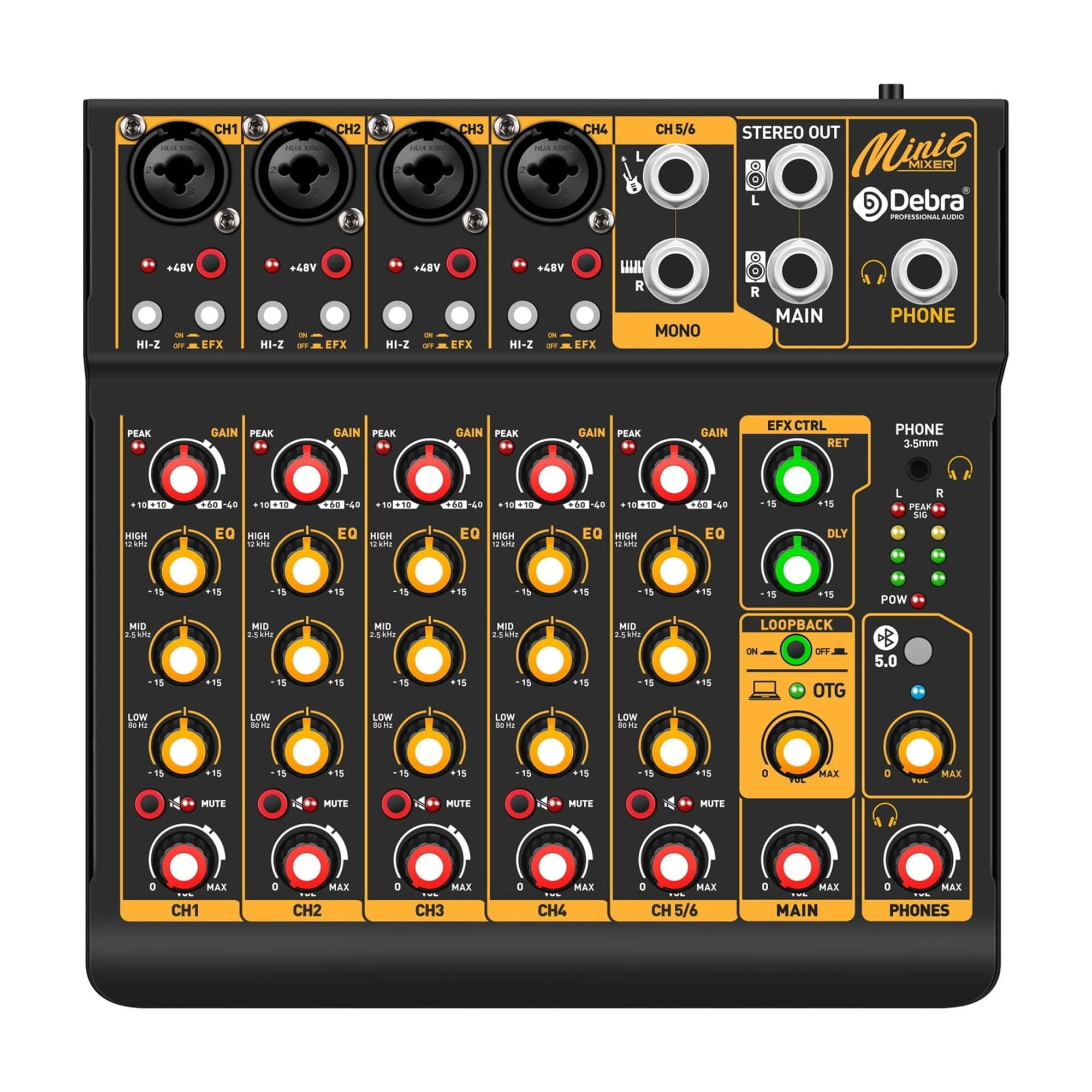 OTG Metal Mixer DJ Console Mini6 With Bluetooth 48V Power Delay Repaeat ...