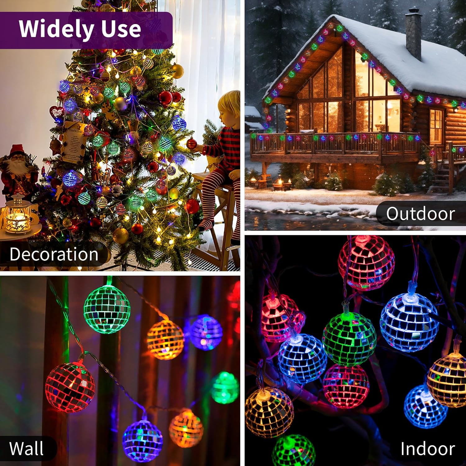 OTGFRF-10 LED 2" Disco Balls String Lights 5.5ft, Battery Operated ...
