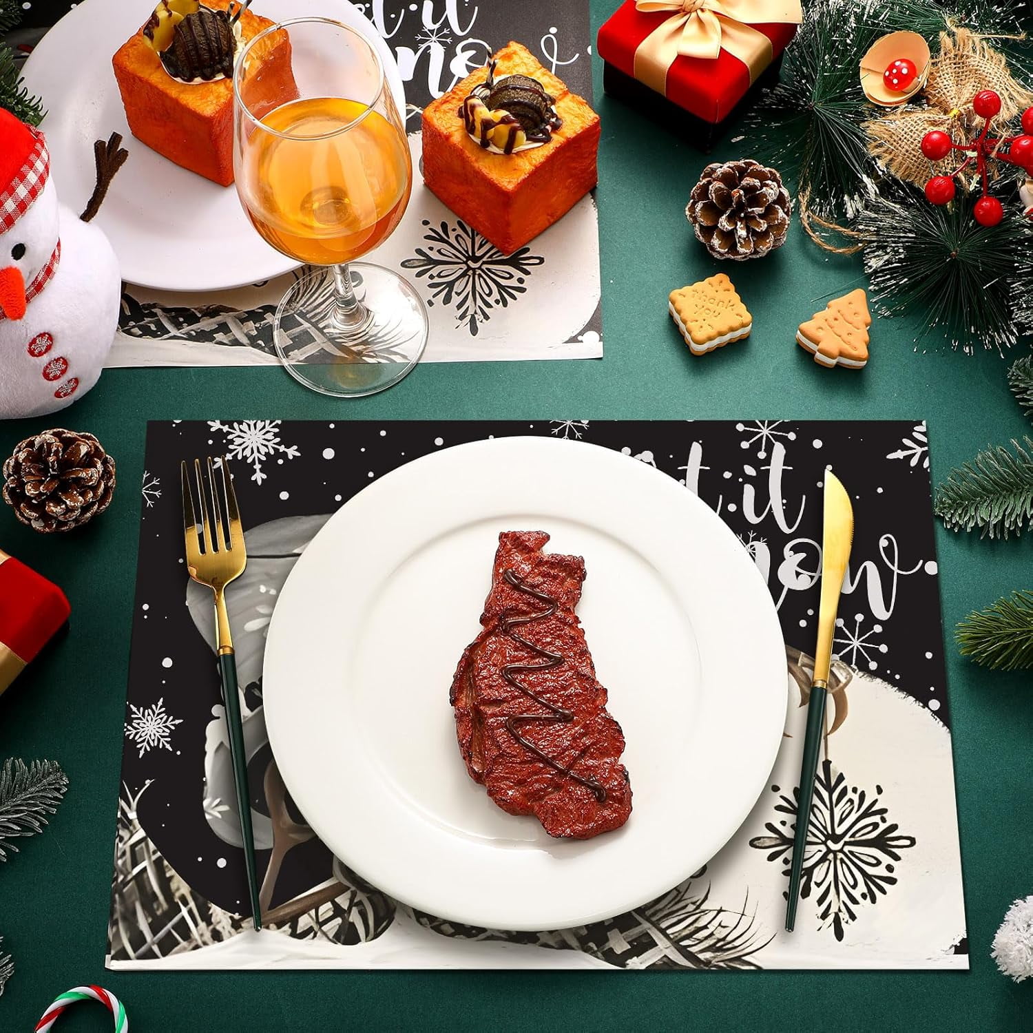 OTGFRF-100 Pcs Christmas Snowman Placemats Snowflakes Let it Snow Table ...