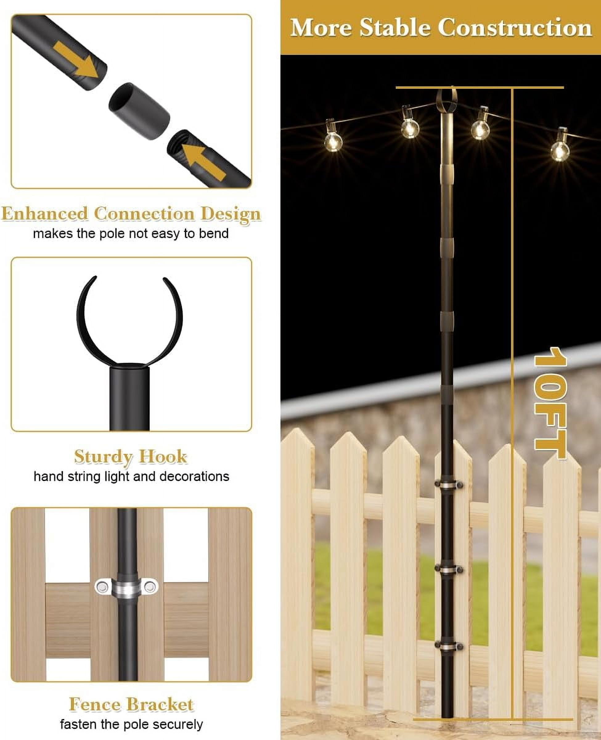 OTGFRF-10Ft String Light Poles for Fence & Deck Railing, Outdoor Light ...