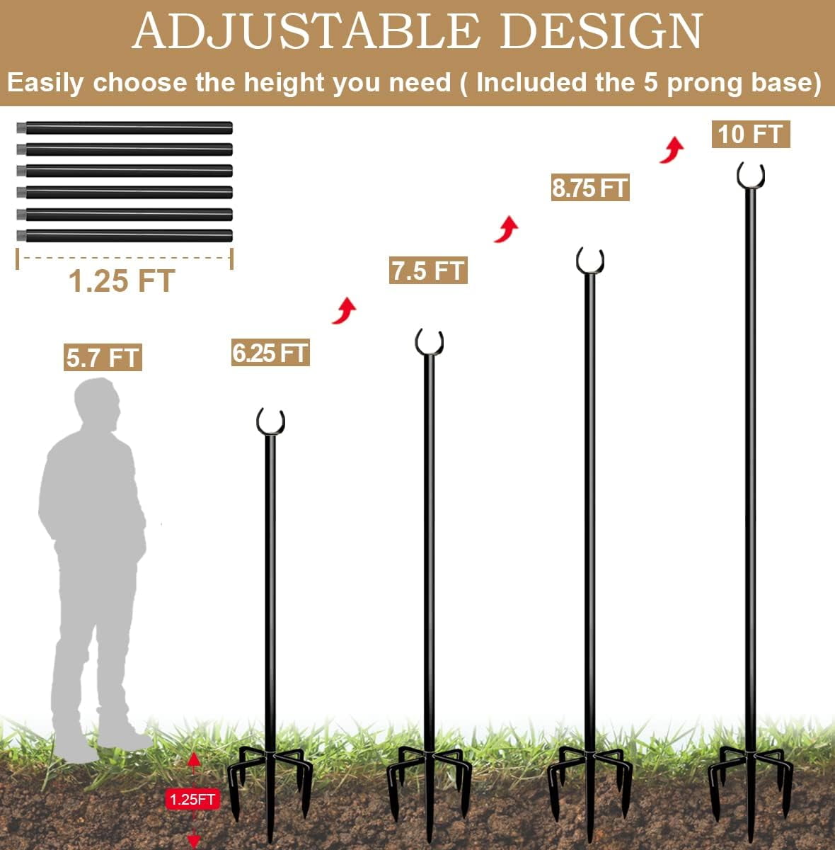 OTGFRF-10ft String Light Poles for Outdoors, Outside Light Poles with 5 ...