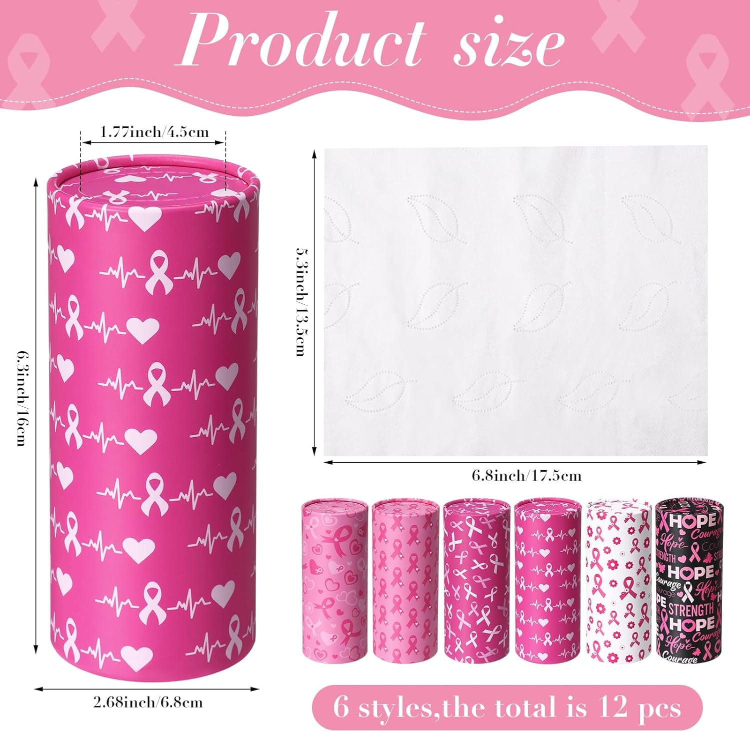 OTGFRF-12 Pcs Breast Cancer Awareness Car Tissues Cylinder Holder with ...