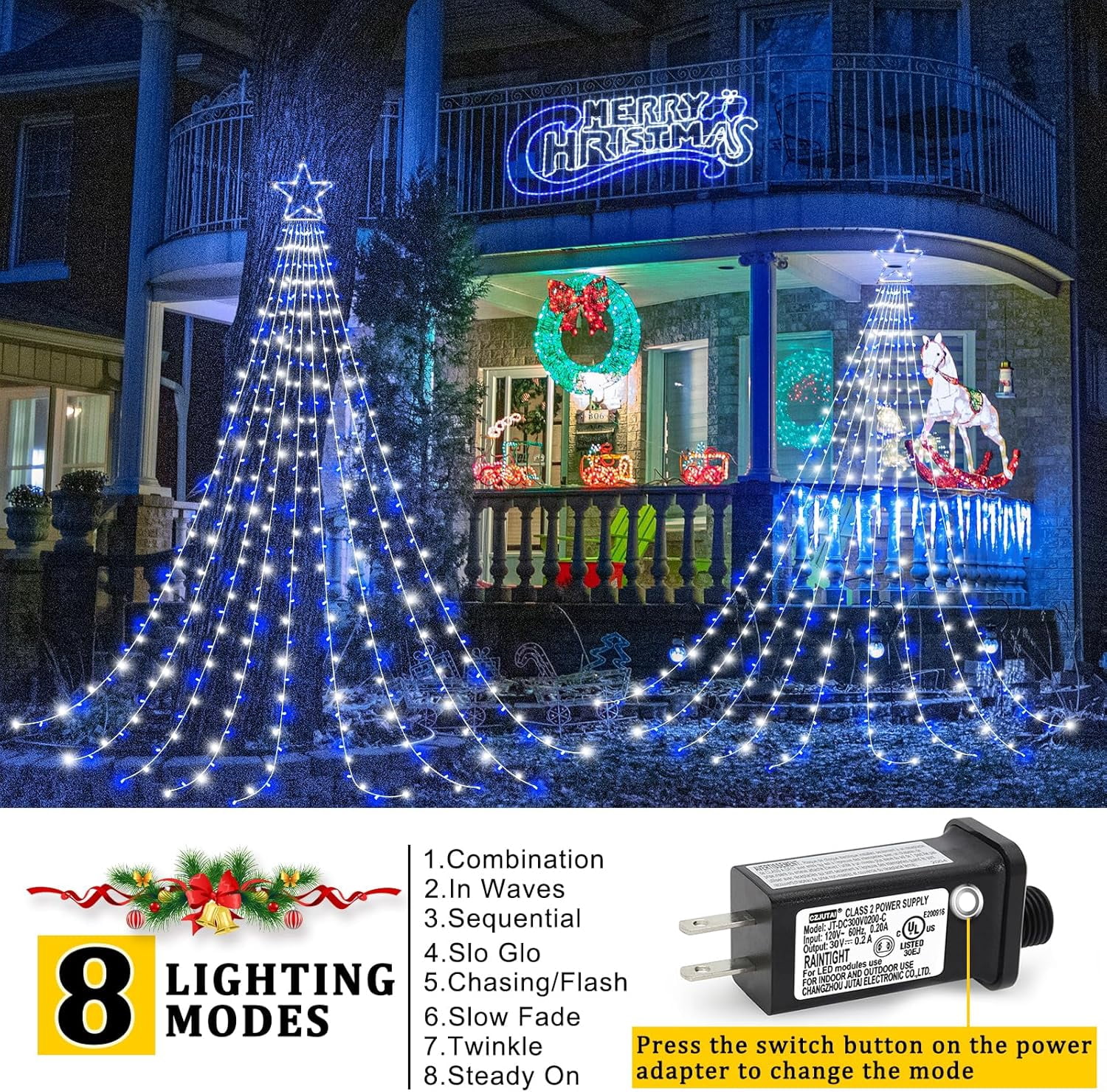 OTGFRF-12FT 344 LED Christmas Tree Lights, Plug in Waterfall String ...