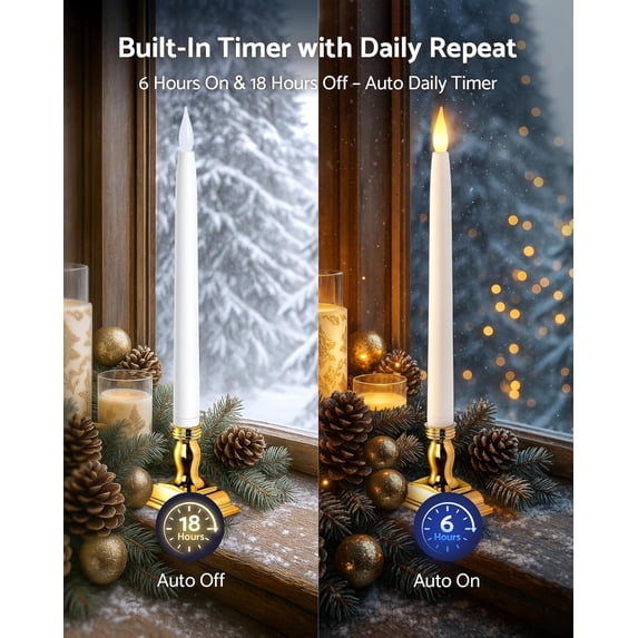 OTGFRF-13.2" Window Candles Battery Operated with Timer, 6h On/18h Off ...