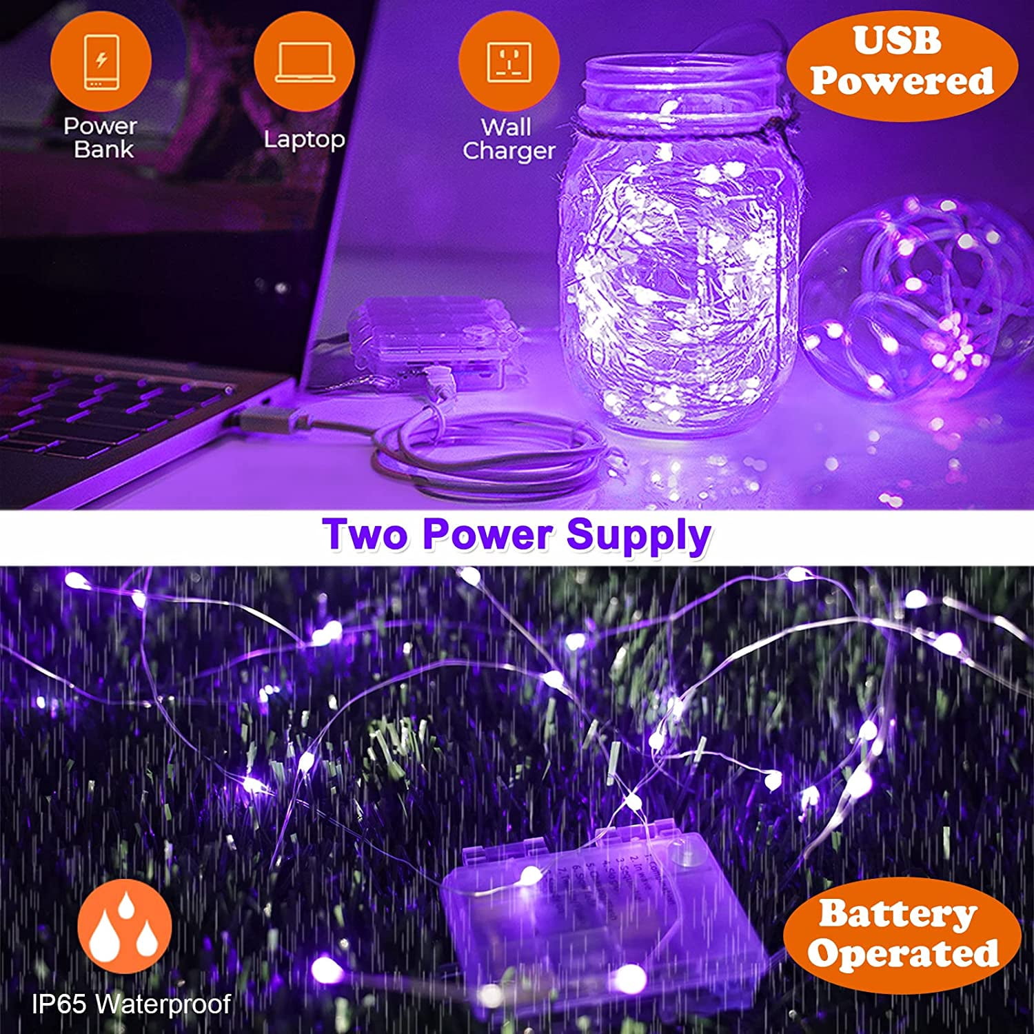 OTGFRF-2 Pack Battery Operated UV Blacklight, 16.4ft 2835 LED UV Lamp ...