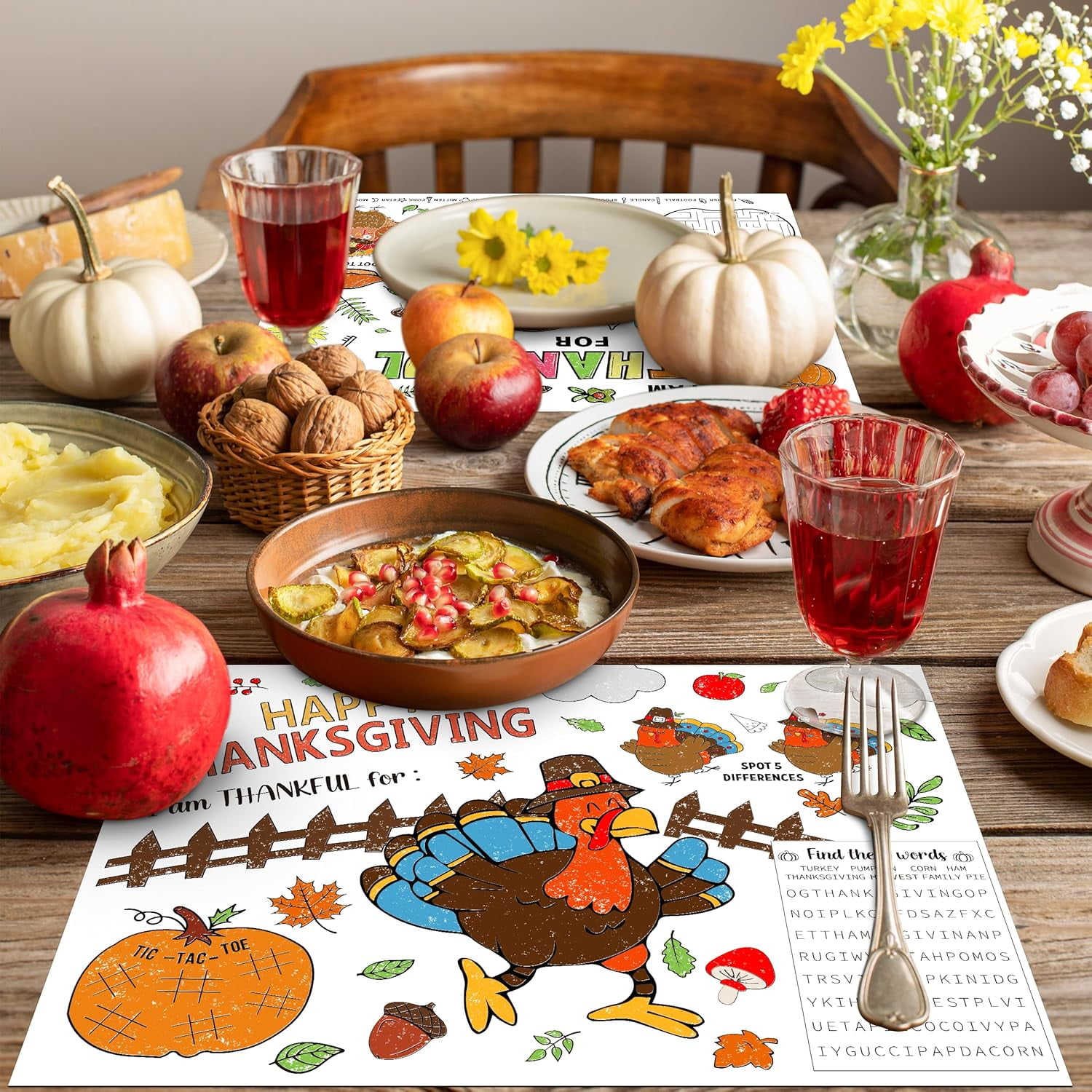 OTGFRF-21PCS Thanksgiving Coloring Placemats, Thanksgiving Crafts ...