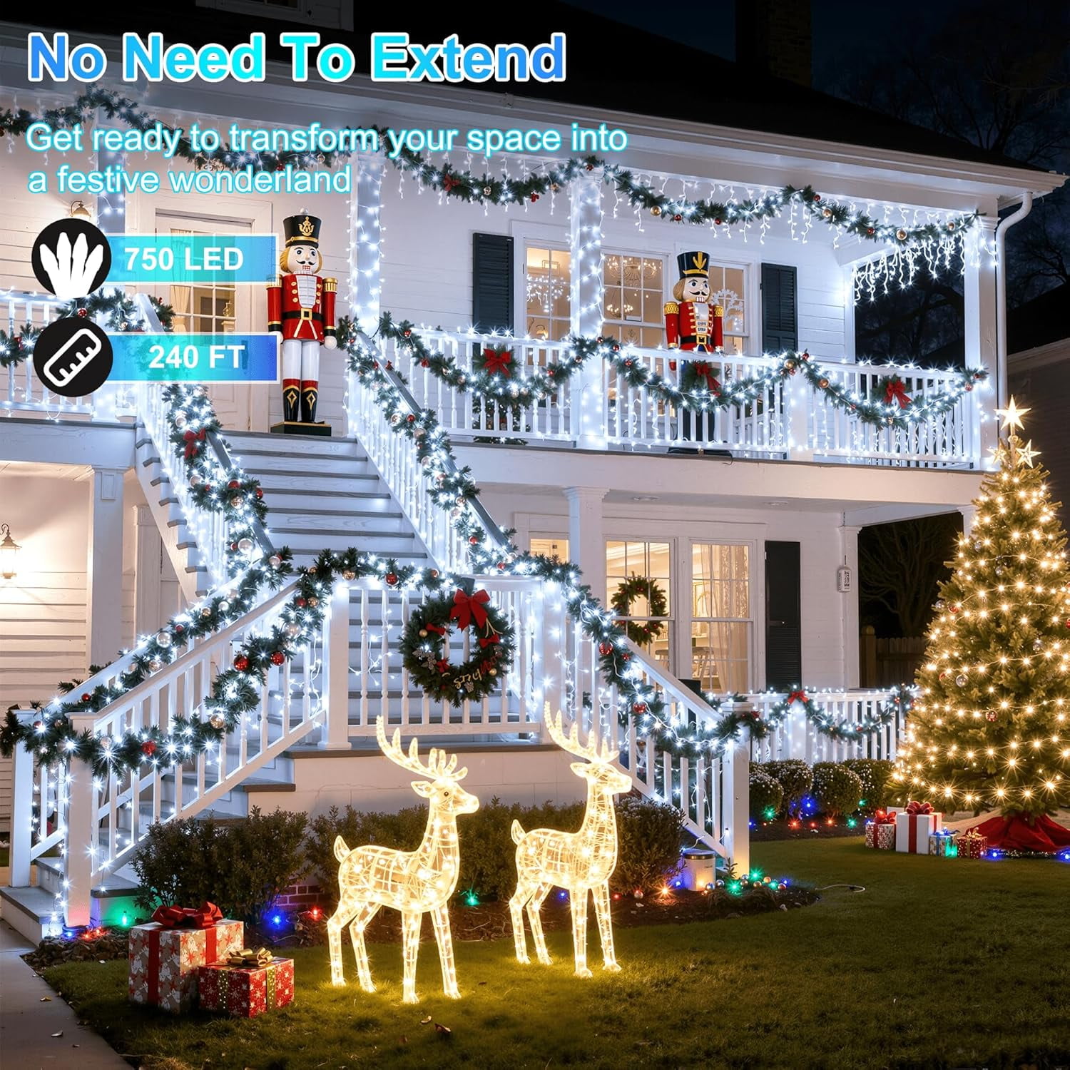 OTGFRF-240FT 750LED Christmas Lights,12 Modes Cool White Outdoor String ...