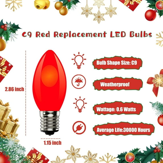 OTGFRF-25 Pack C9 LED Red Replacement Bulbs, E17 LED Bulb for Outdoor ...