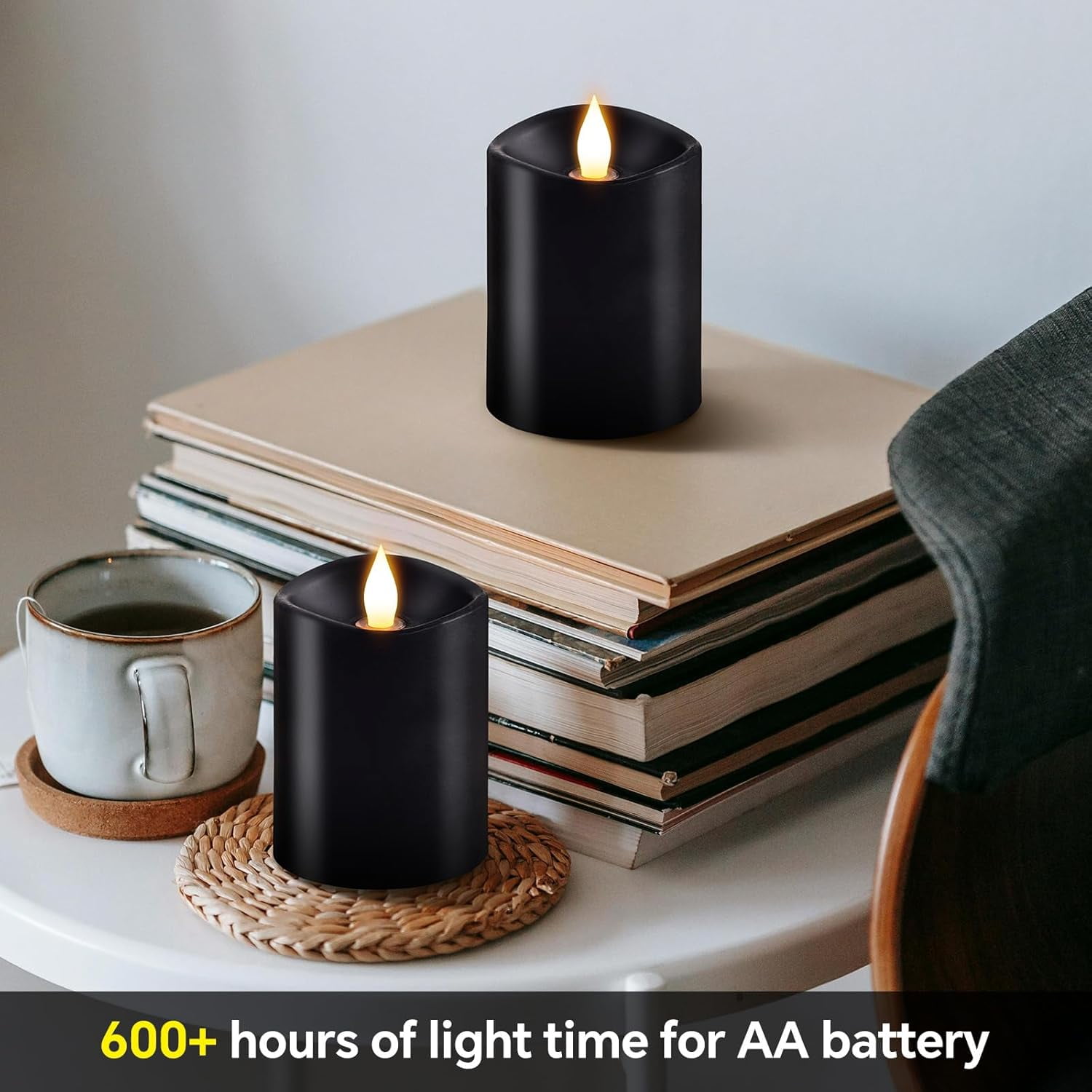 OTGFRF-3x4 Flickering Flameless Candles Set of 2,Real Wax Pillar led ...