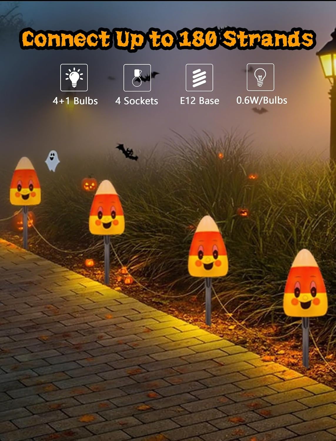 OTGFRF-4 Pack Halloween Candy Corn Pathway Marker Lights with C7 Clear ...