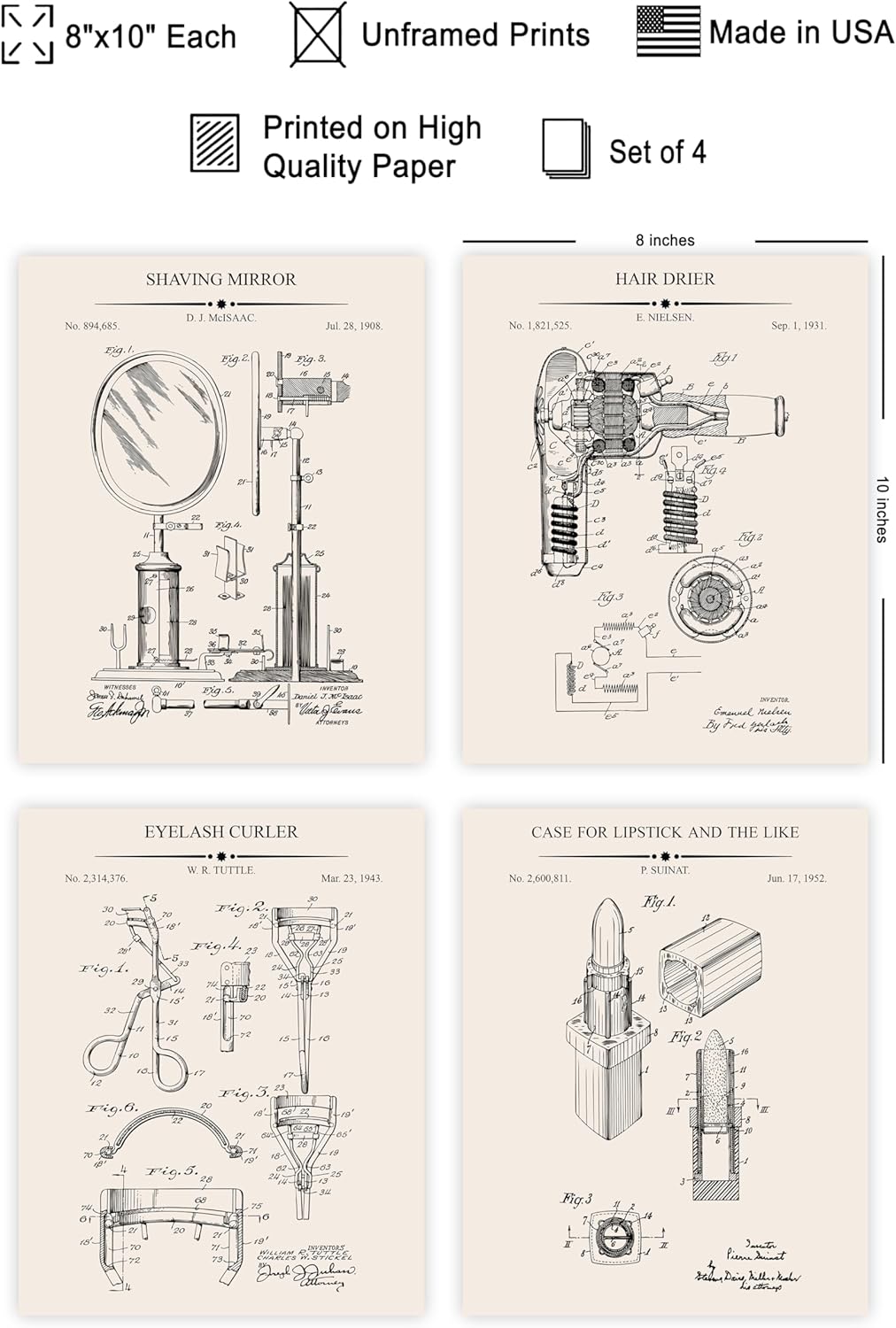 OTGFRF-4-Piece Shaving Mirror Blueprint Poster - Hair Dryer Patent ...