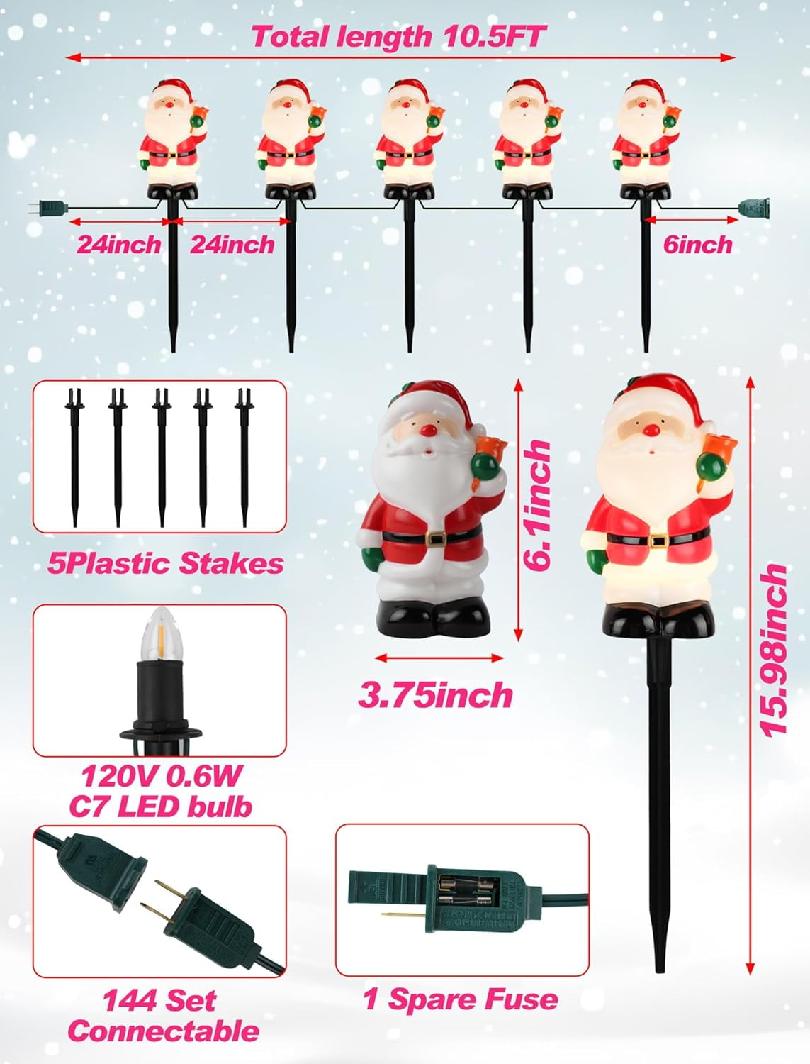 OTGFRF-5-Pack Commercial-Grade Christmas Pathway Stakes - 15.98" Tall ...