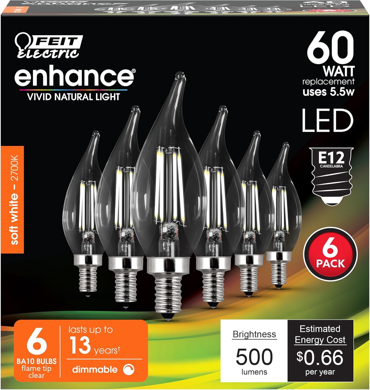 OTGFRF-60-Watt Equivalent BA10 LED Light Bulb, Dimmable Enhance Glass ...