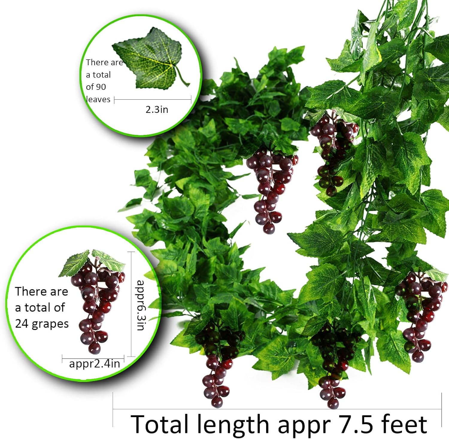 OTGFRF-90 Leaves Artificial Grape Vines with 5 Strings 24 Purple Faux ...