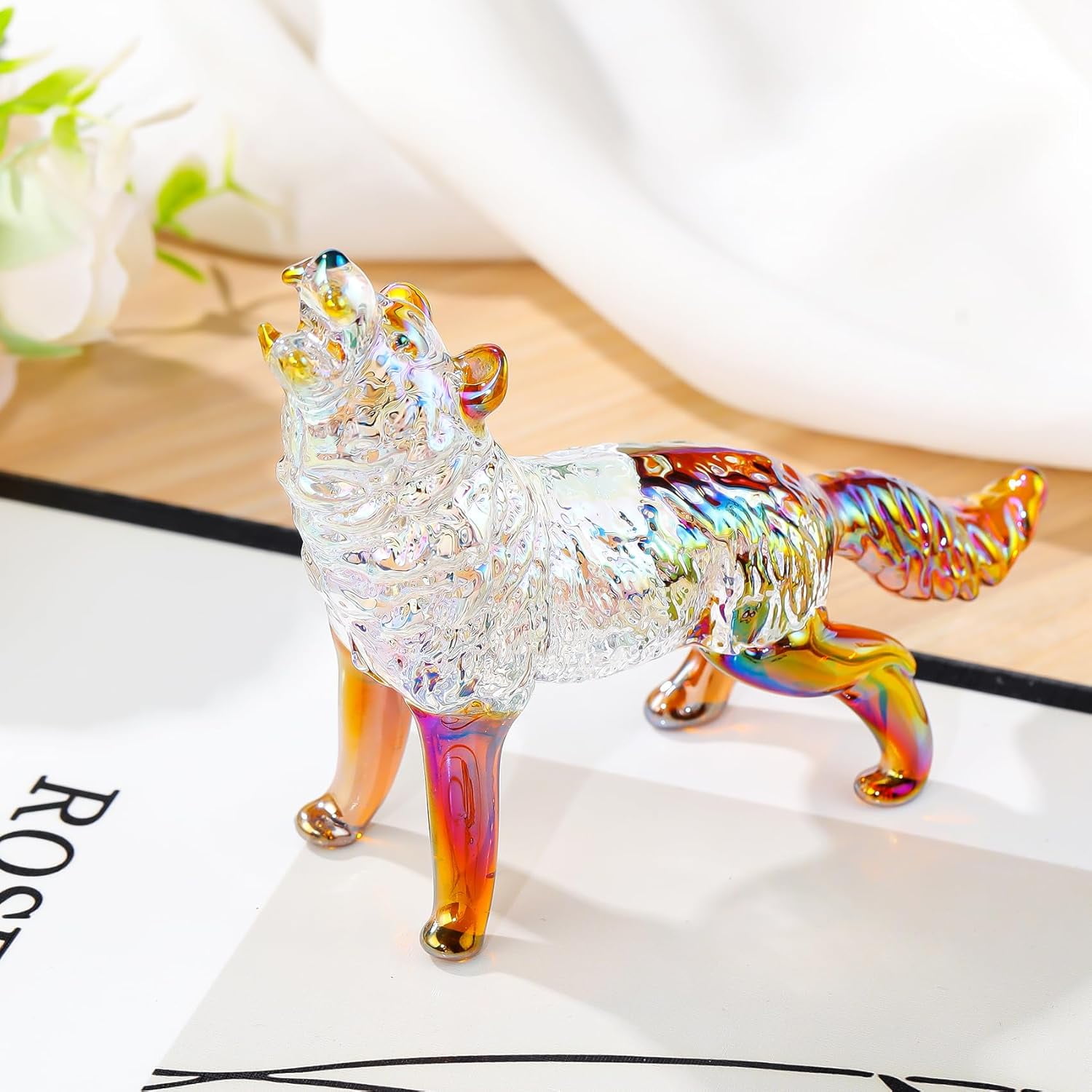 OTGFRF-Amber Crystal Glass Wolf Figurine - Handmade Statue Decor for ...
