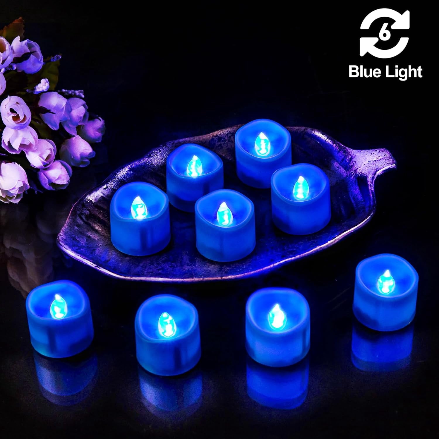 OTGFRF-Blue Flickering Flame Tealight Candles with 6H Timer (No Remote ...