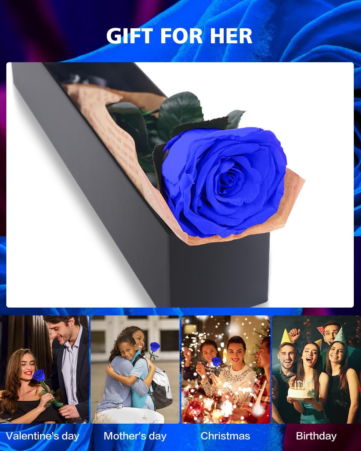 OTGFRF-Blue Rose Flowers Gifts for Women: Preserved Roses Birthday ...