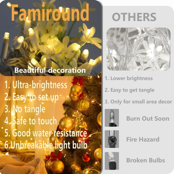 OTGFRF-Christmas String Lights 100 Counts, Warm White LED Christmas ...