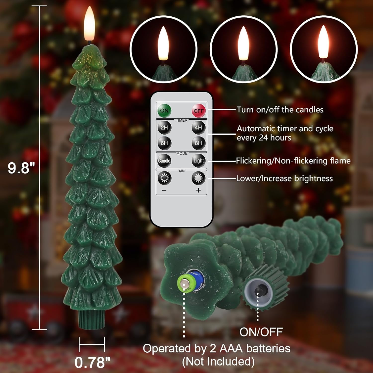 OTGFRF-Christmas Tree Candles with Remote Timer, 4 Pcs Waxy Flameless ...
