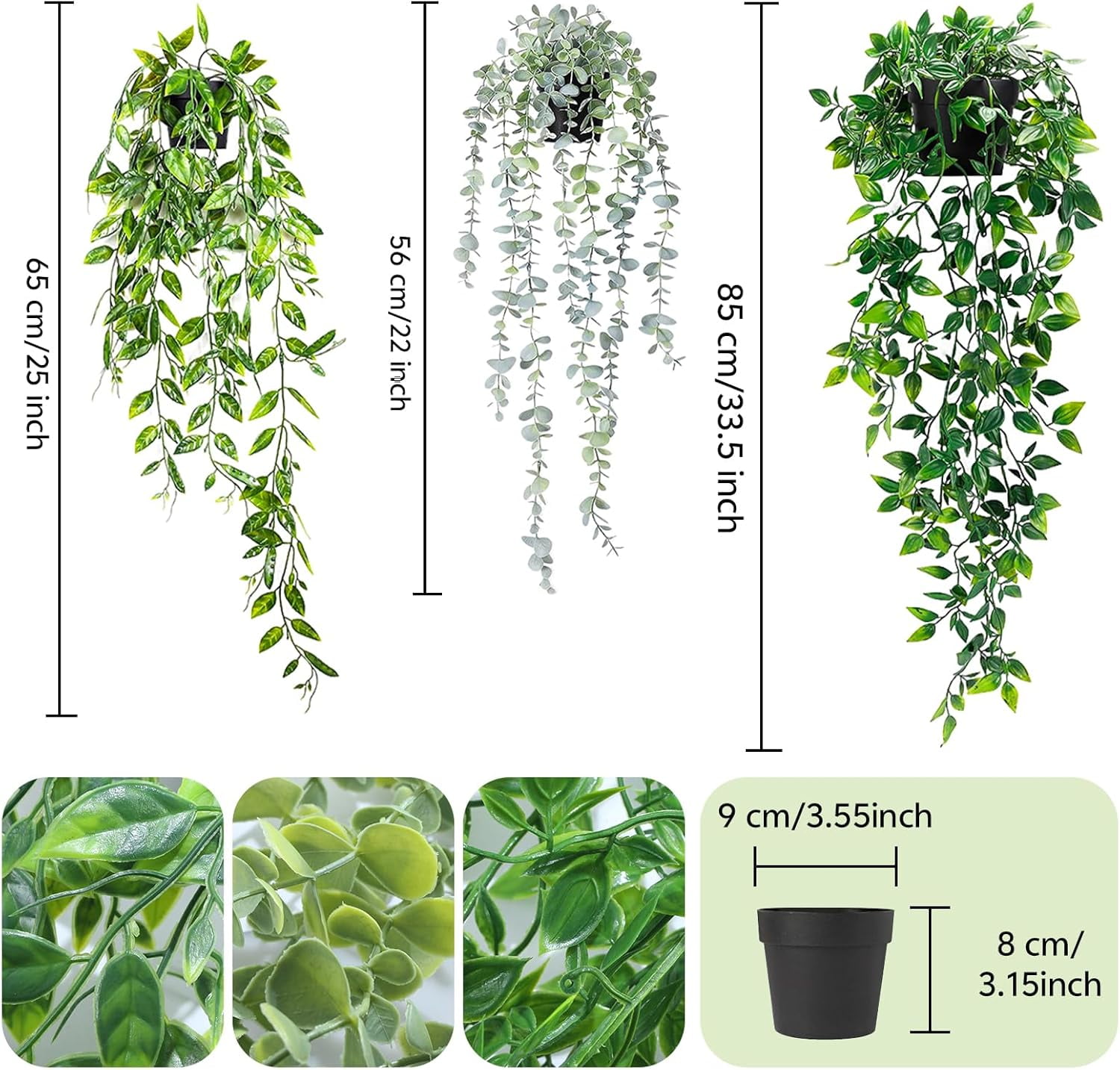 OTGFRF-Fake Hanging Plants, 3pcs Artificial Small Potted Plants Fake ...