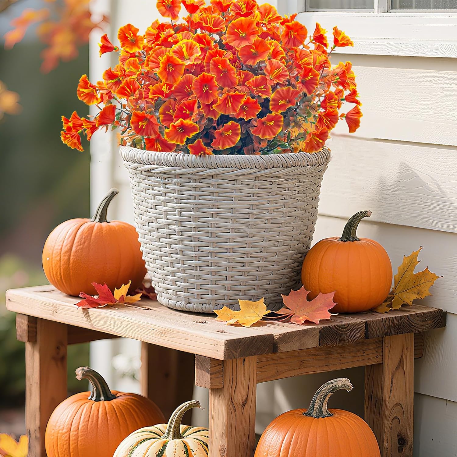 OTGFRF-Fall Artificial Flowers for Outdoors,8 Bundles UV-Resistant Fake ...