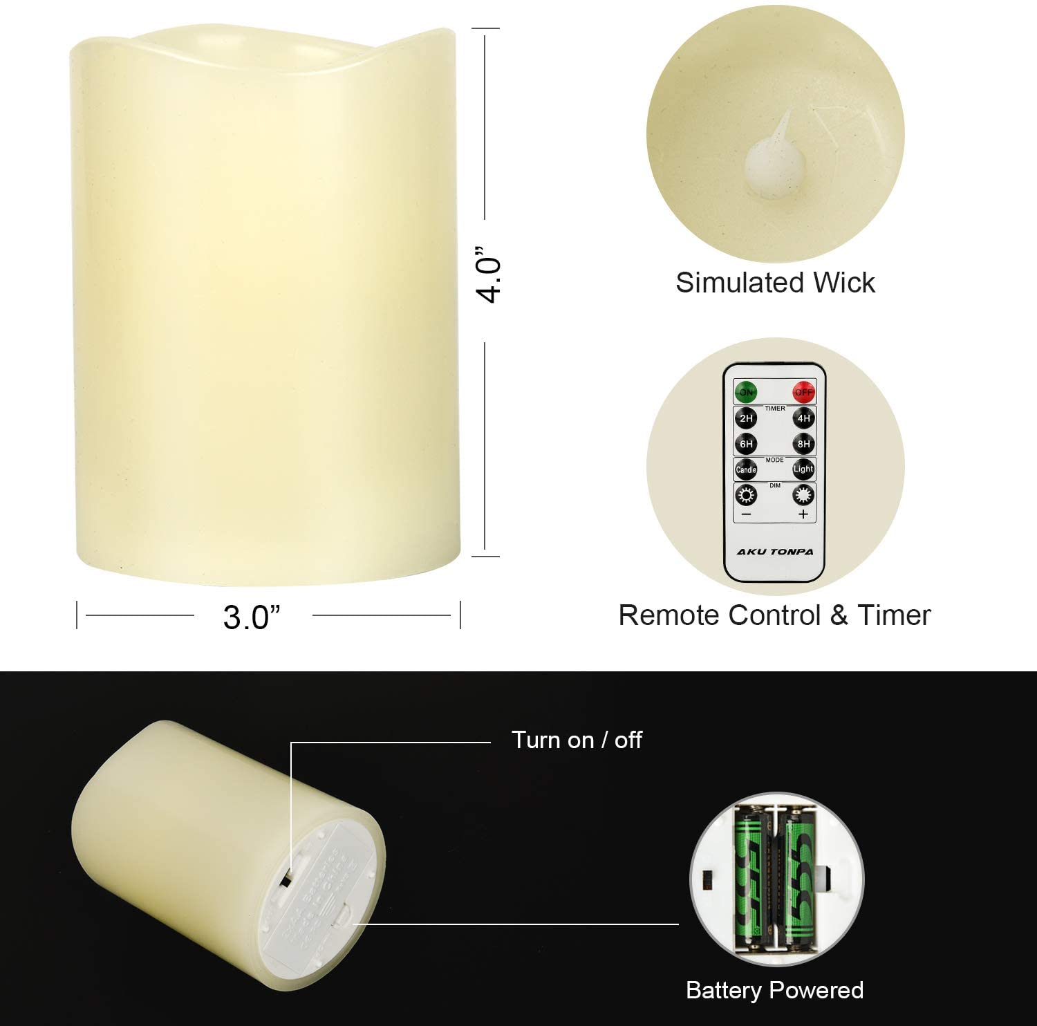 OTGFRF-Flameless Candles Battery Operated Pillar Real Wax Flickering ...