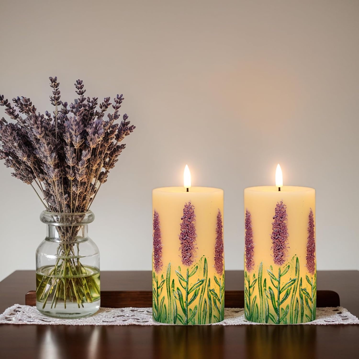OTGFRF-Flameless Candles with Embossed Lavender, Battery Operated ...