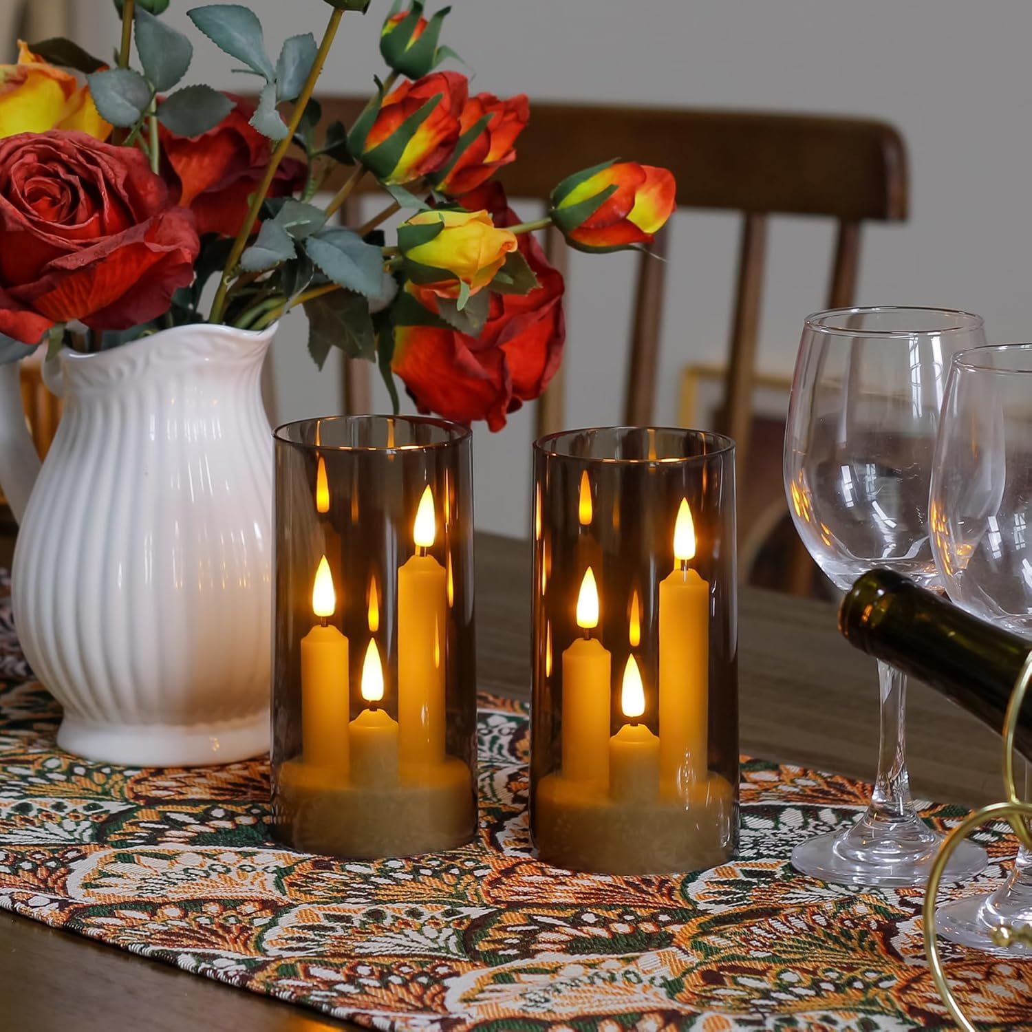 OTGFRF-LED 2/4/6/8H Timer Grey Acrylic Short 3 in 1 Taper Candles with Remote Control ...